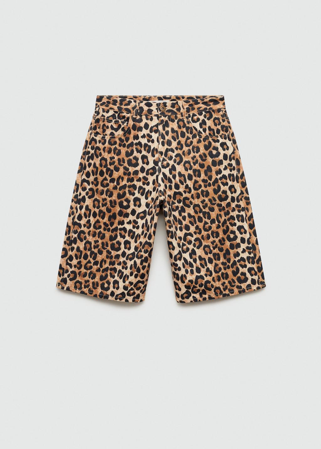 MANGO Leopard-Print Denim Bermuda Shorts in Beige | endource