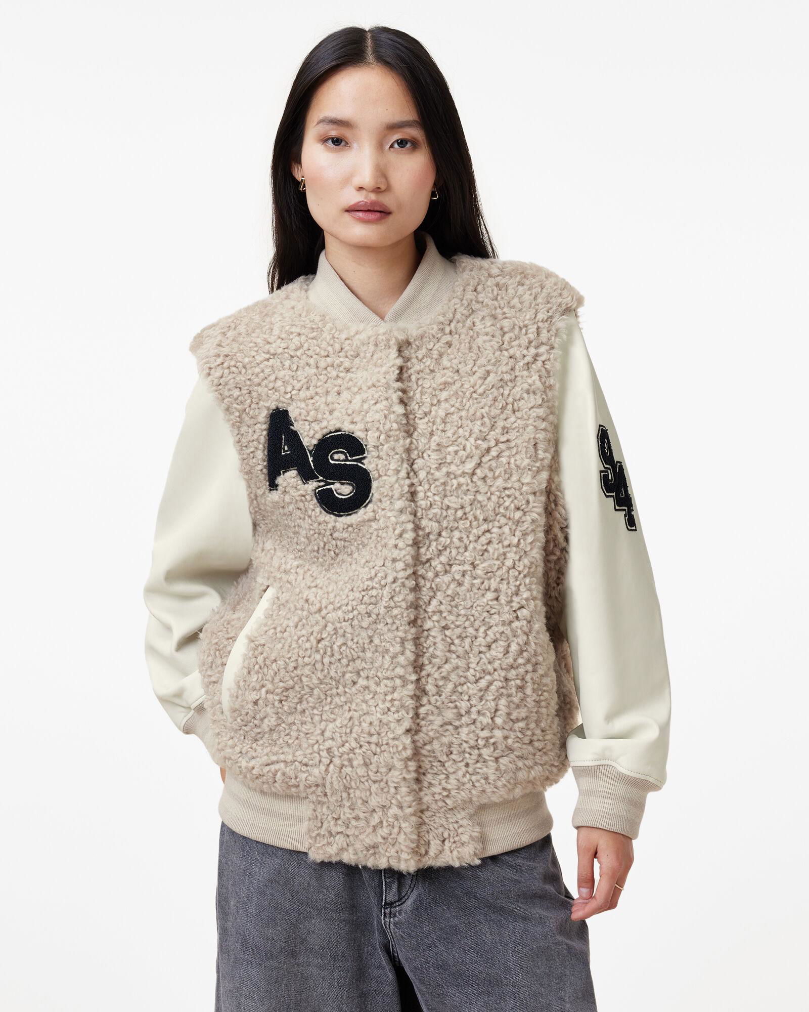 ALLSAINTS Valerie Shearling Patch Jacket in Off White | endource