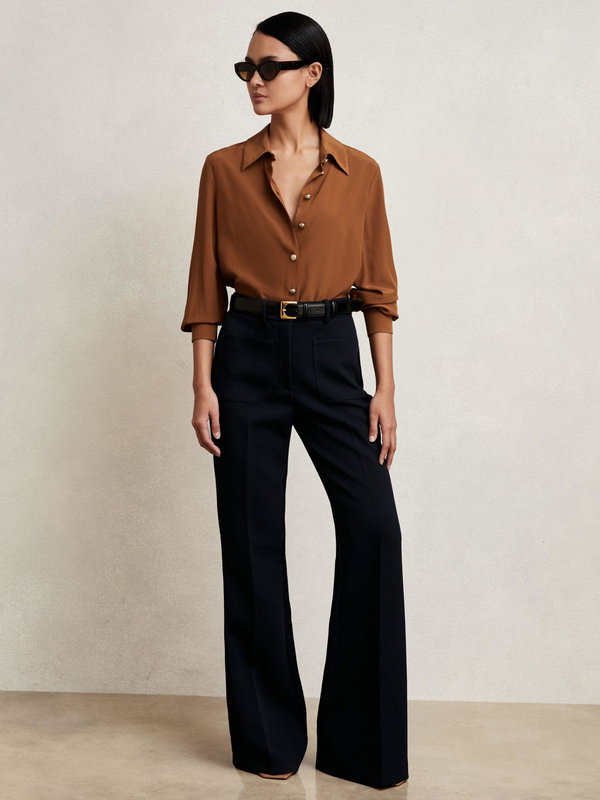 REISS Gianna Silk Embossed-Button Shirt | endource