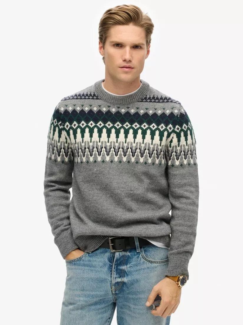 SUPERDRY Fairisle Knit Crew Jumper in Grey Marl Multi | endource