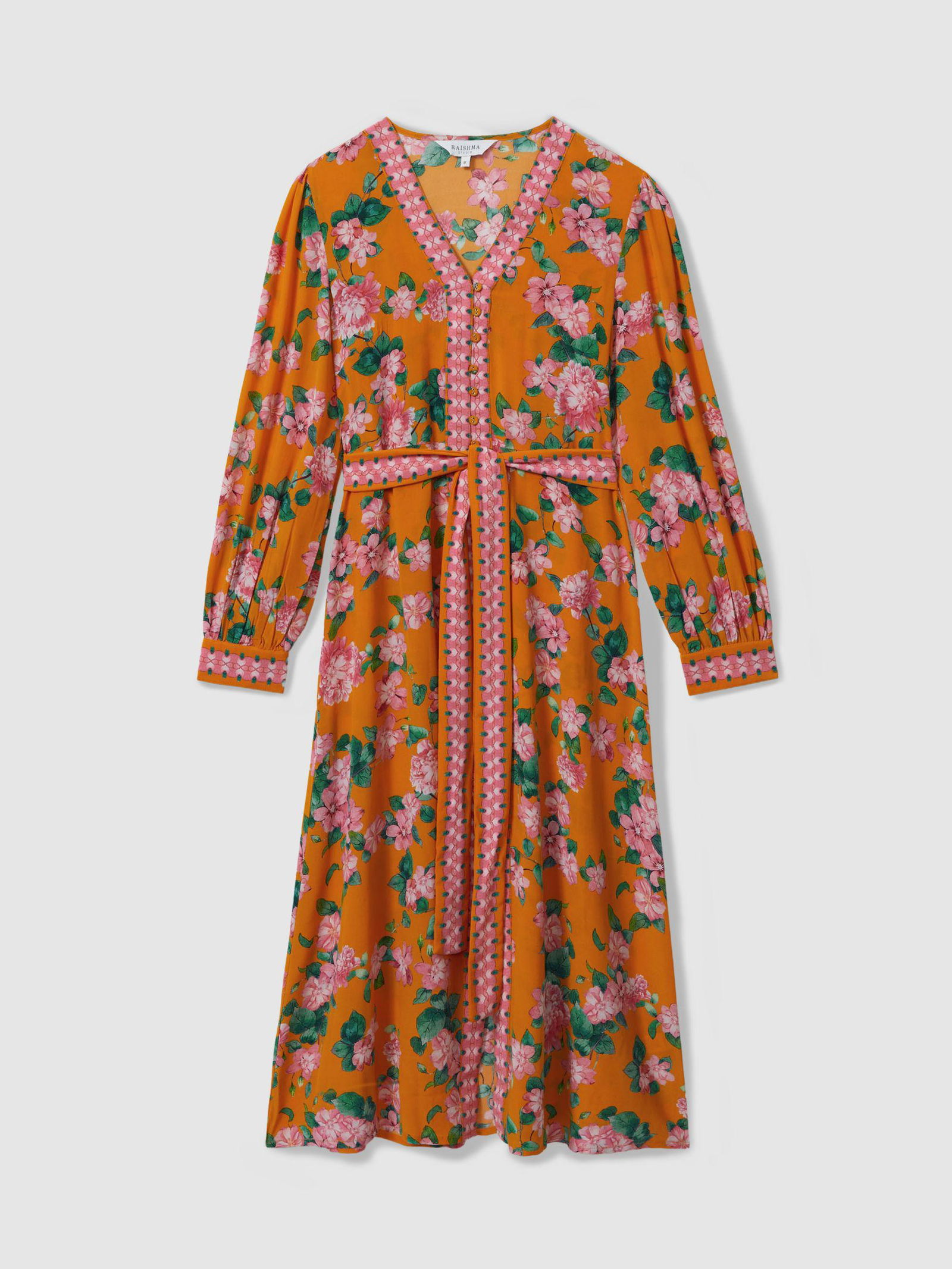 REISS Athena Raishma Silk Belted Midi Dress in Orange | endource