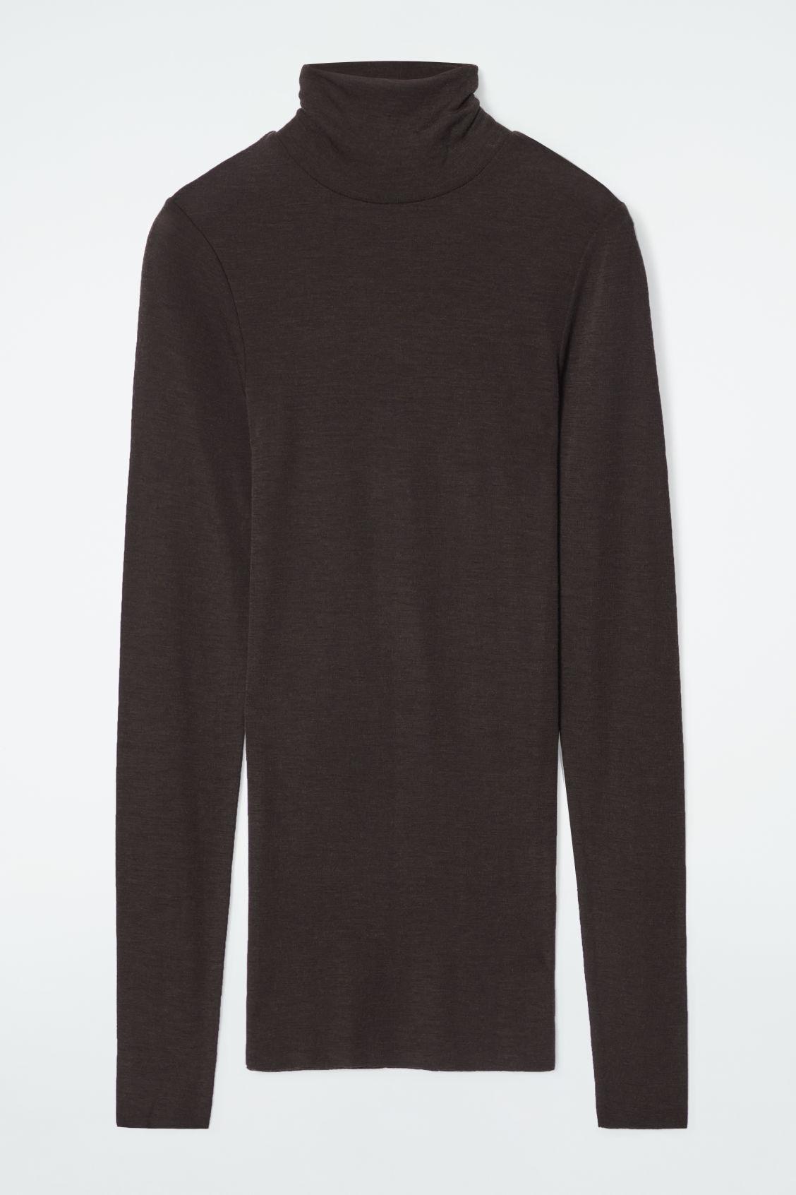 COS Merino Wool Turtleneck Top in DARK BROWN | endource