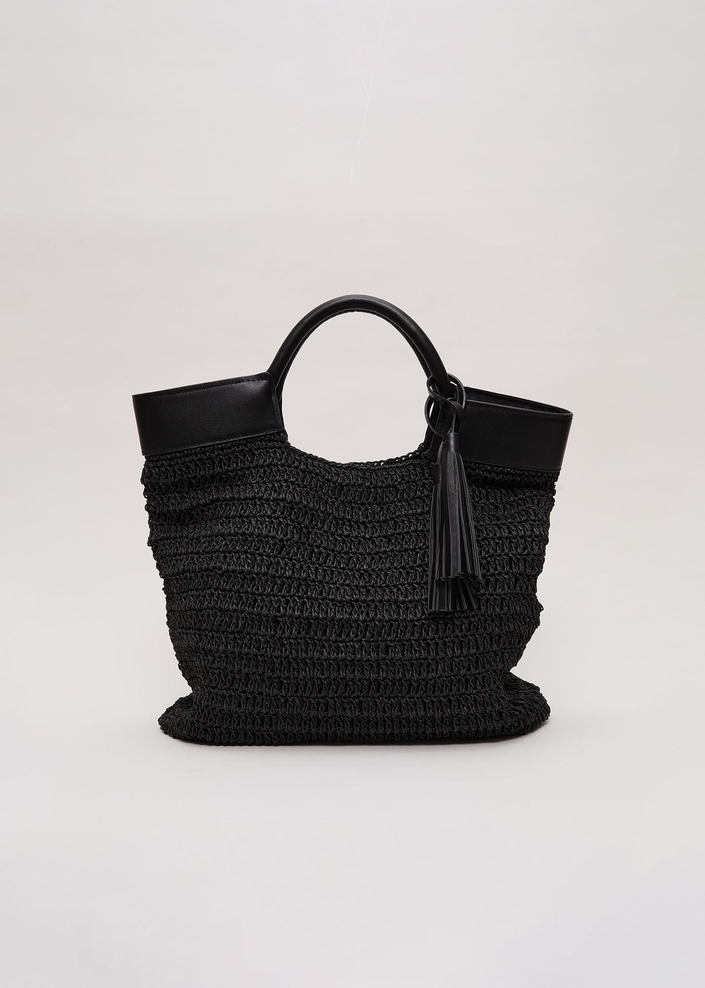 PHASE EIGHT Straw Shopper Bag in Black | endource