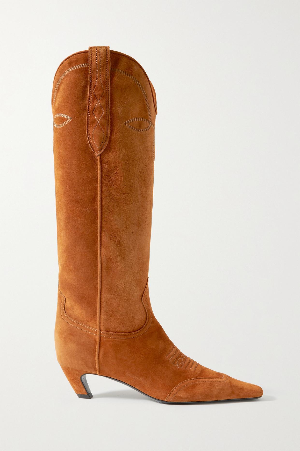 KHAITE Dallas Suede Cowboy Boots in Brown | endource