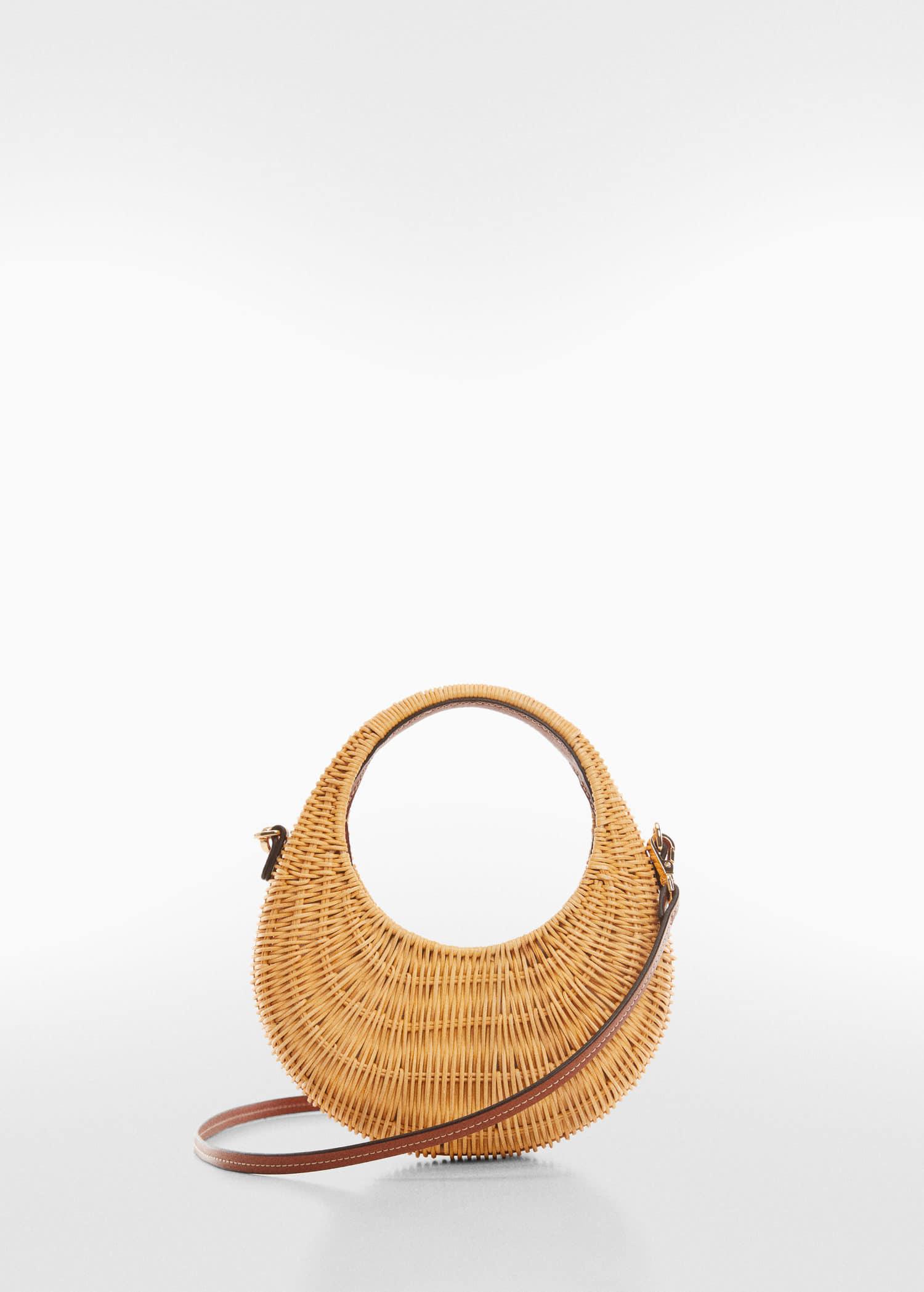 MANGO Rattan Double Handle Bag in Beige | endource