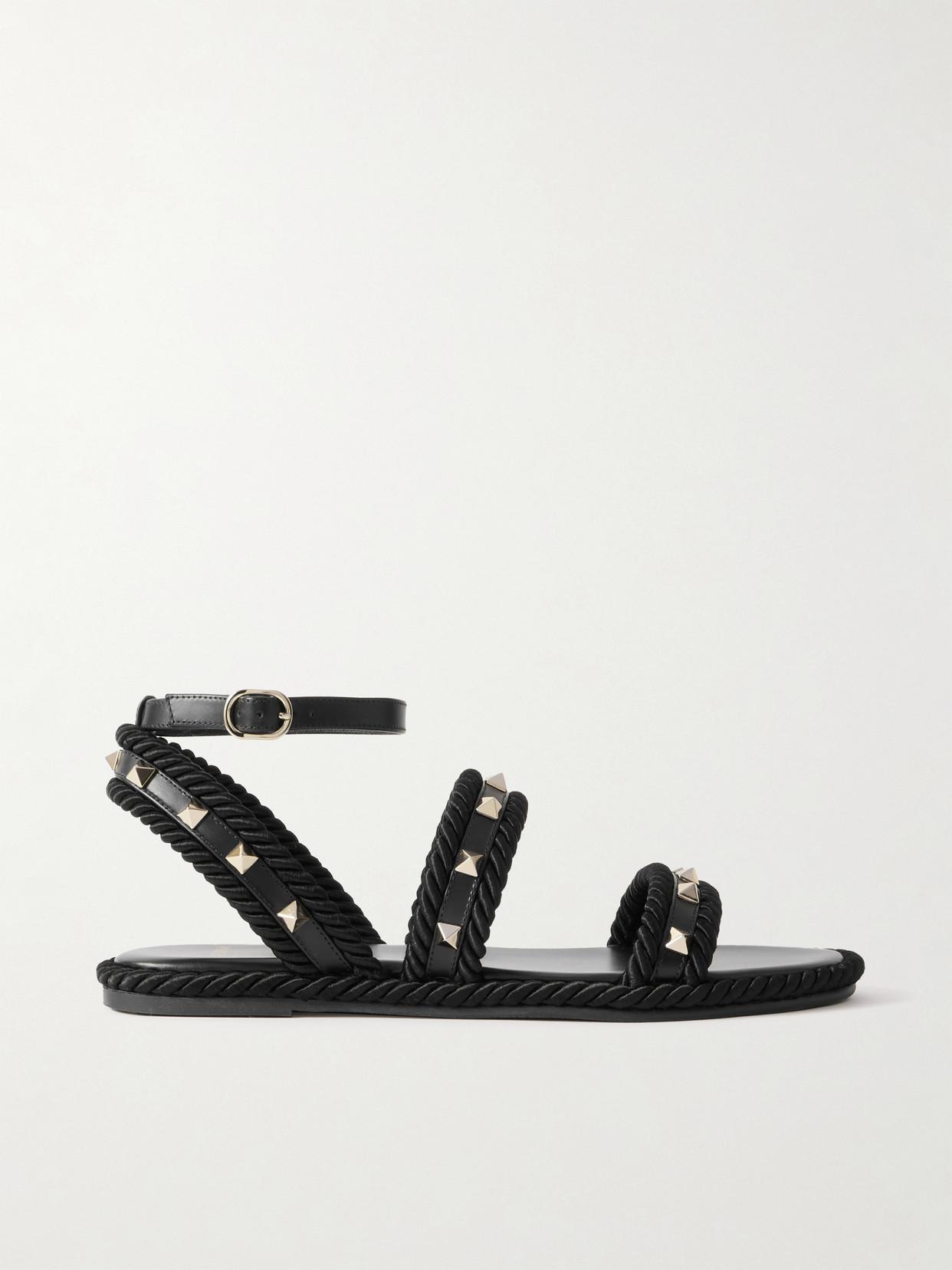 VALENTINO GARAVANI Torchon Rope-Trimmed Studded Leather Sandals in ...
