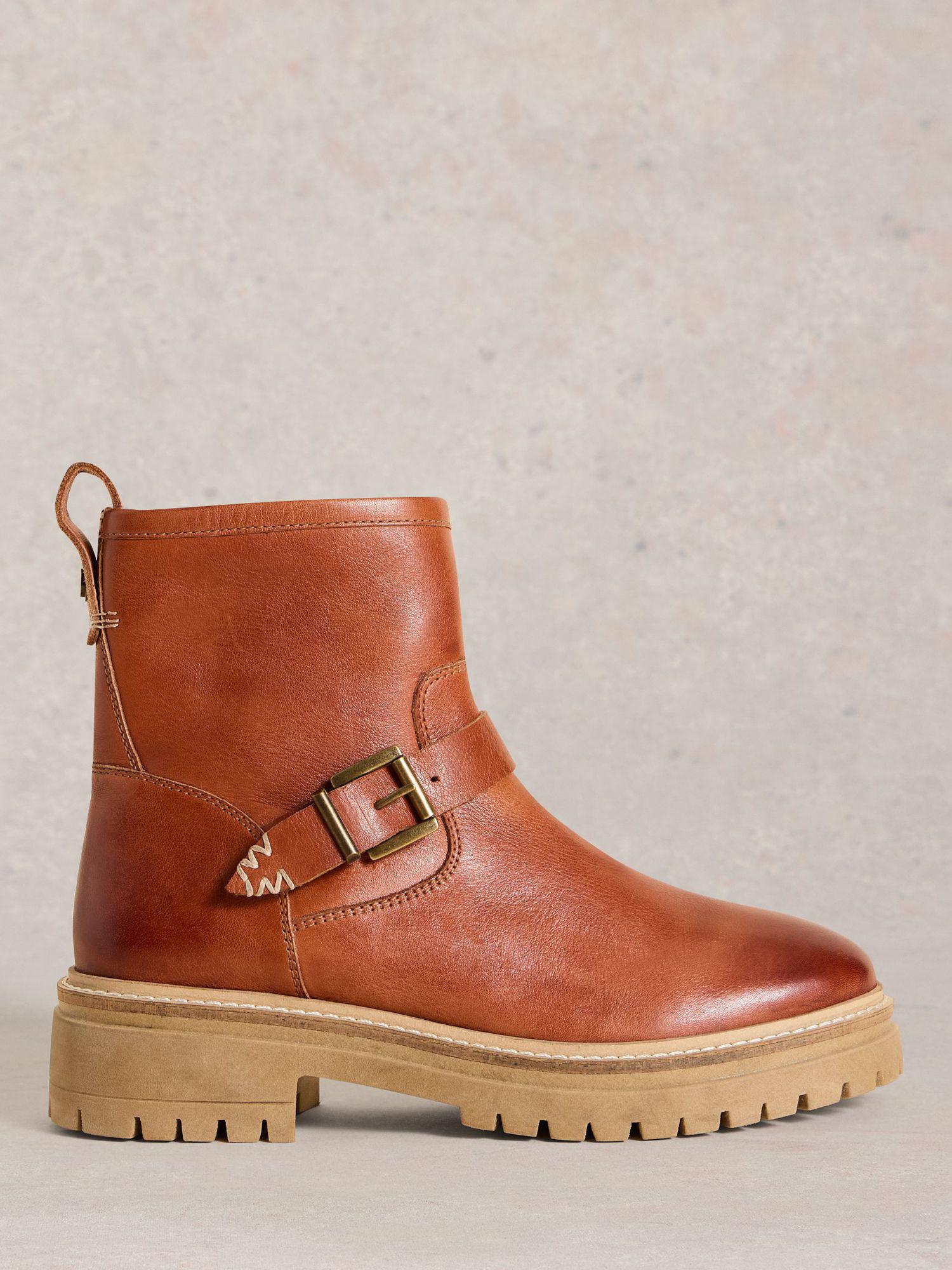 WHITE STUFF Birdy Leather Biker Boots in Brown | endource