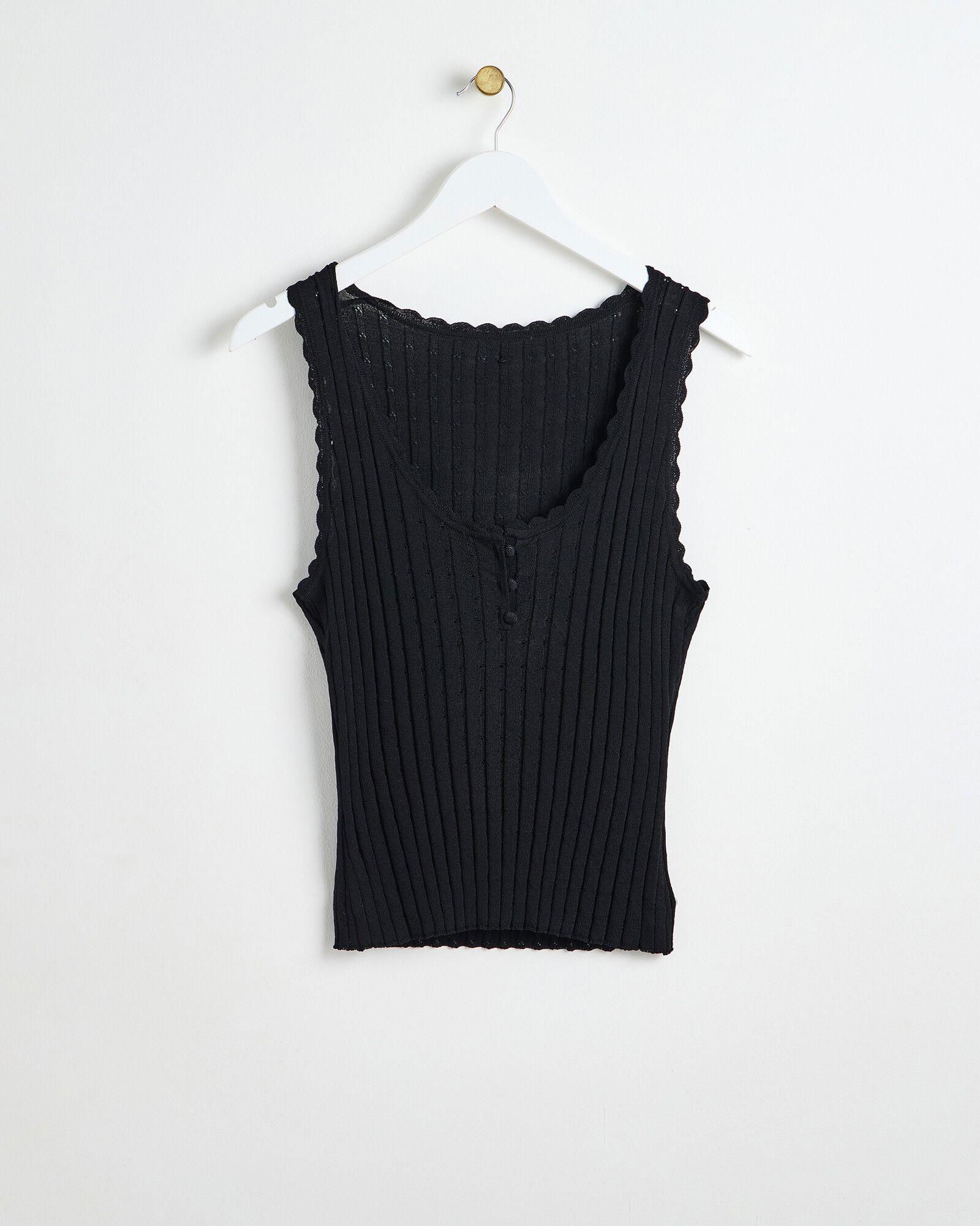 OLIVER BONAS Pointelle Stitch Knitted Vest Top in Black | Endource