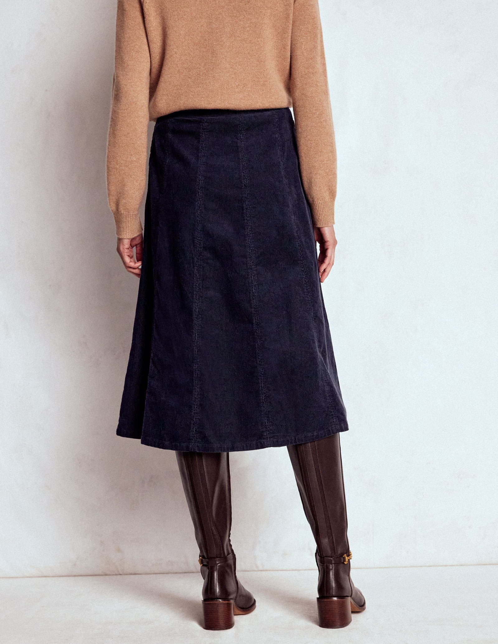 BODEN Joy Cord Midi Skirt-Navy | endource