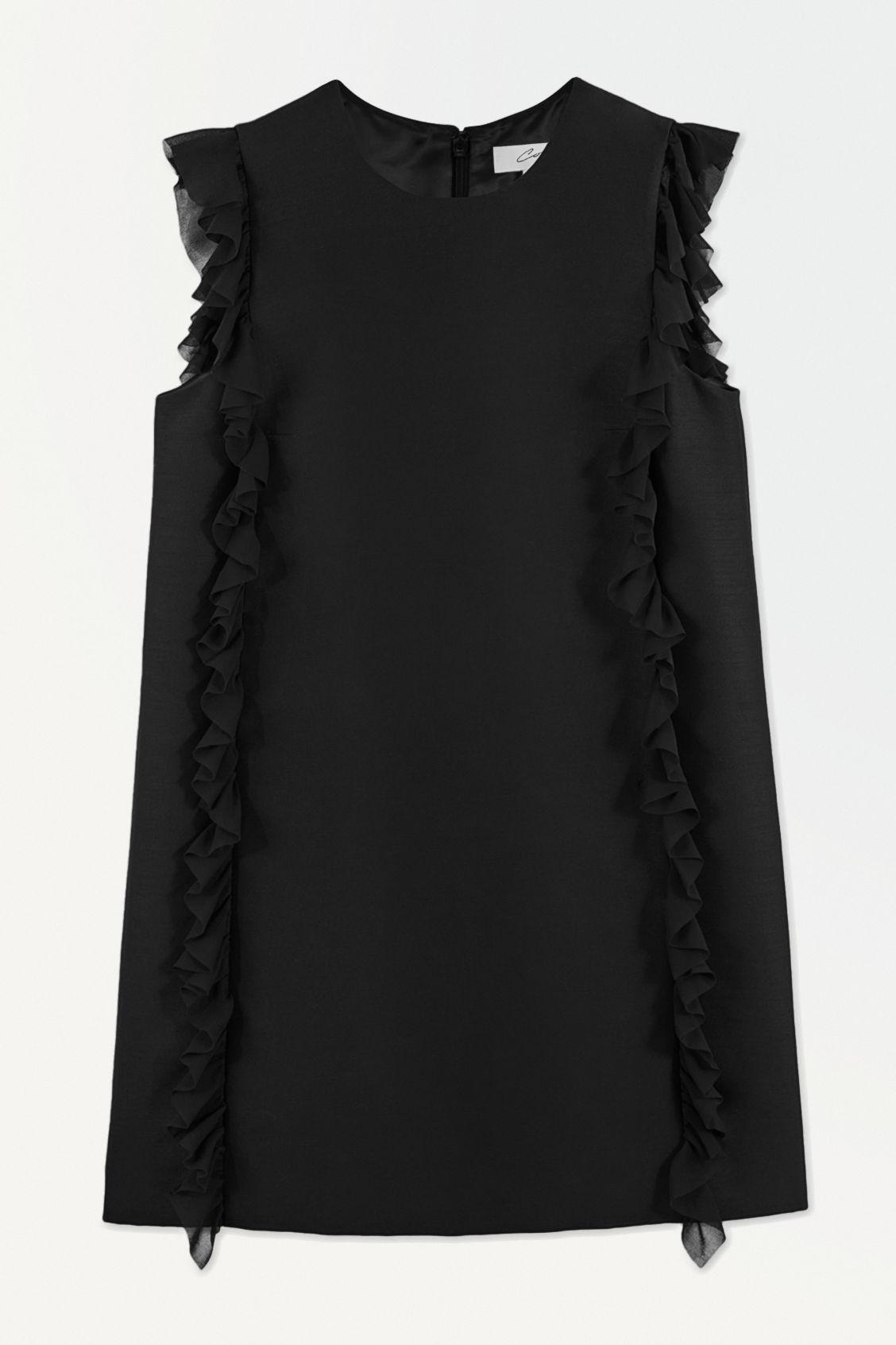 COS The Ruffled Shift Dress in BLACK | endource