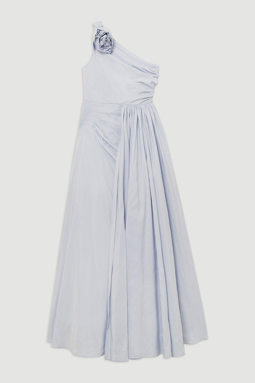 KAREN MILLEN Petite Taffeta Rosette Neck Tailored Pleat Gathered Maxi ...