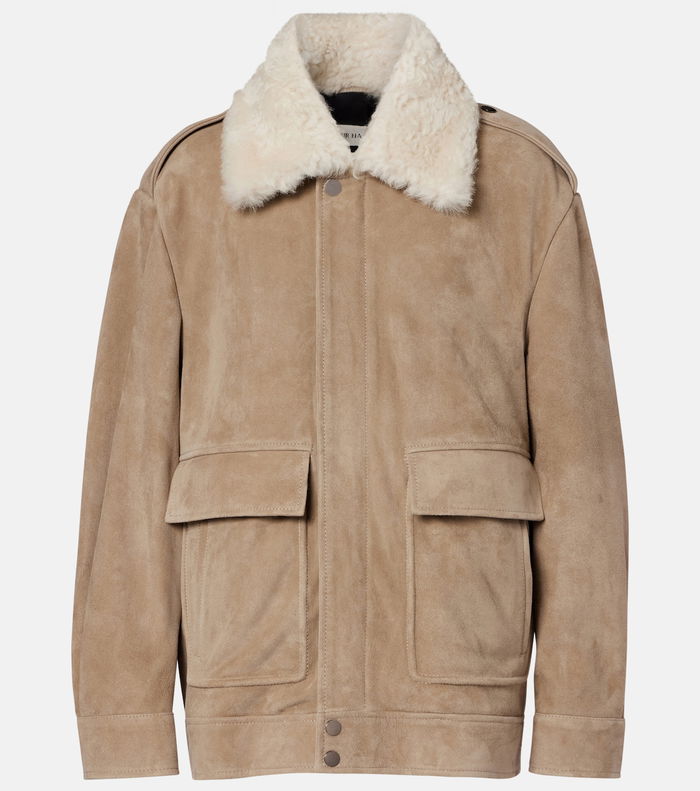 Nour Hammour Drey Shearling-trimmed Suede Jacket | endource