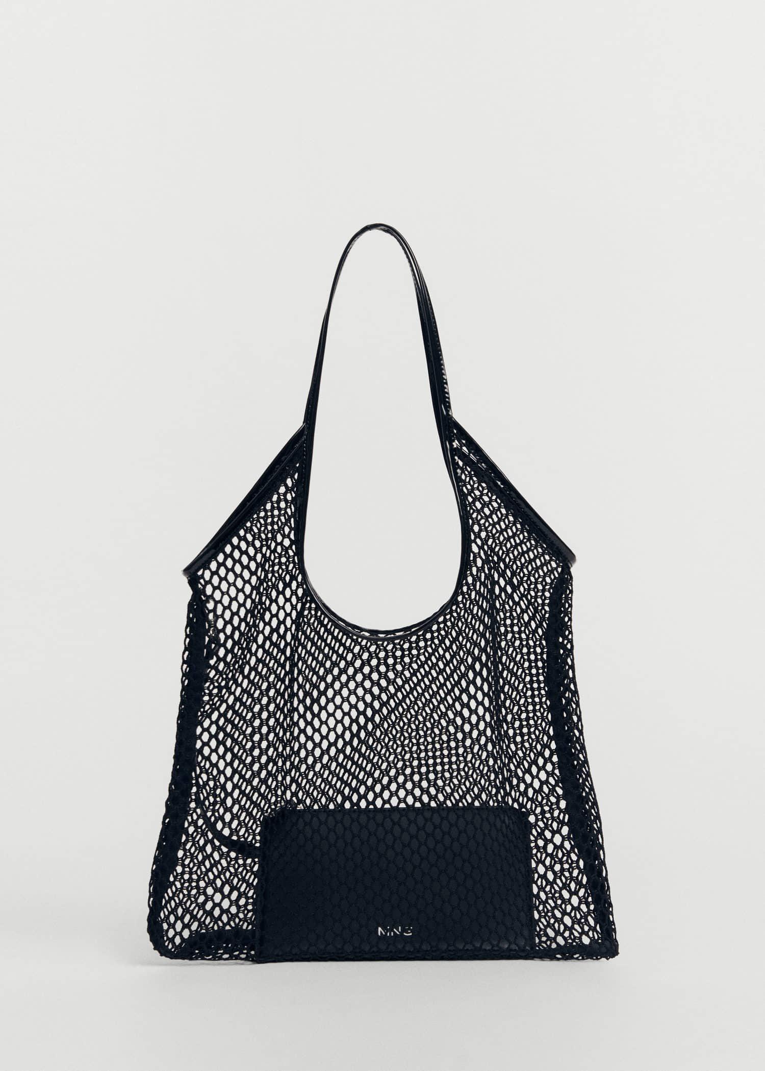 MANGO Mesh Pattern Shopper Bag in Black | endource