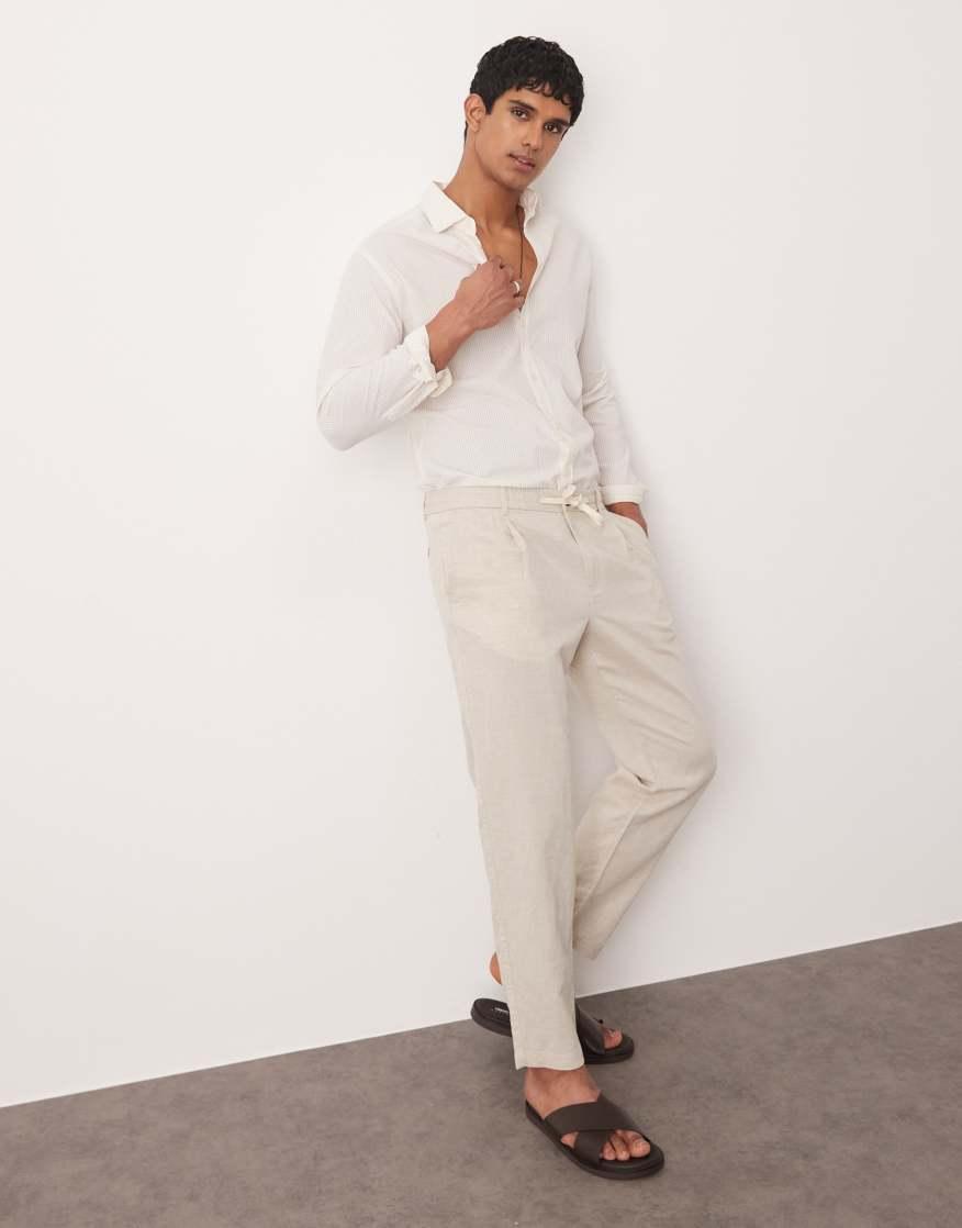 MANGO Adjustable Waist Linen Mix Trousers | endource