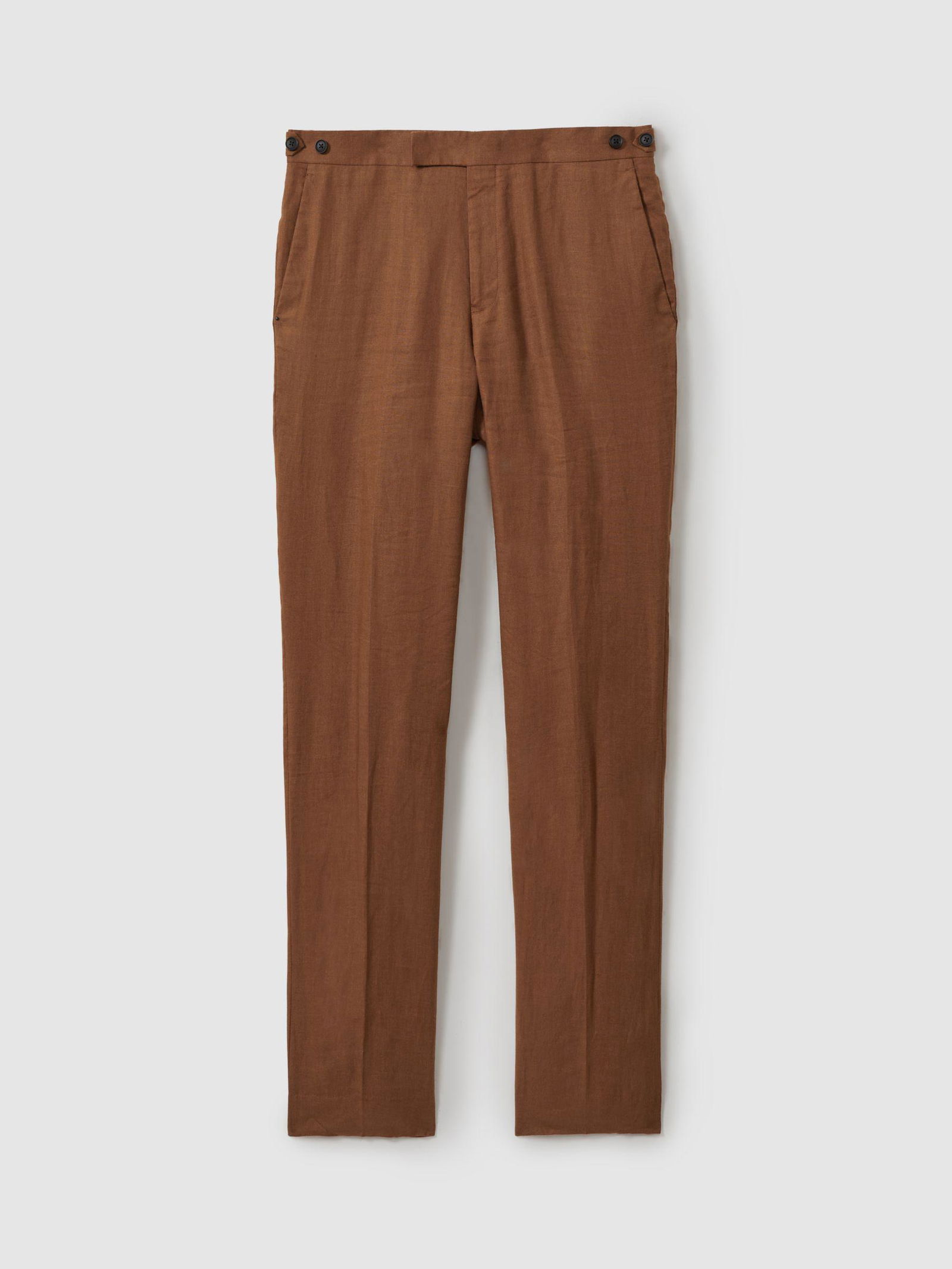 KIN Slim Fit Linen Adjuster Trousers in Tobacco Brown | endource