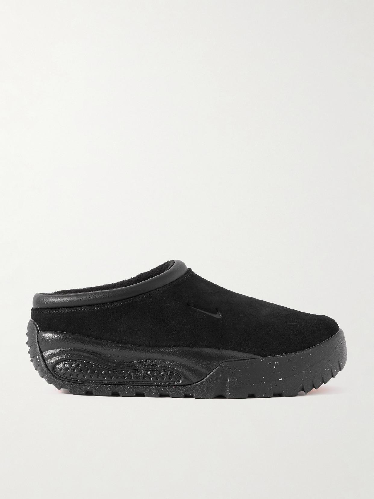 NIKE ACG Rufus Leather-Trimmed Suede Slip-On Sneakers in Black | Endource