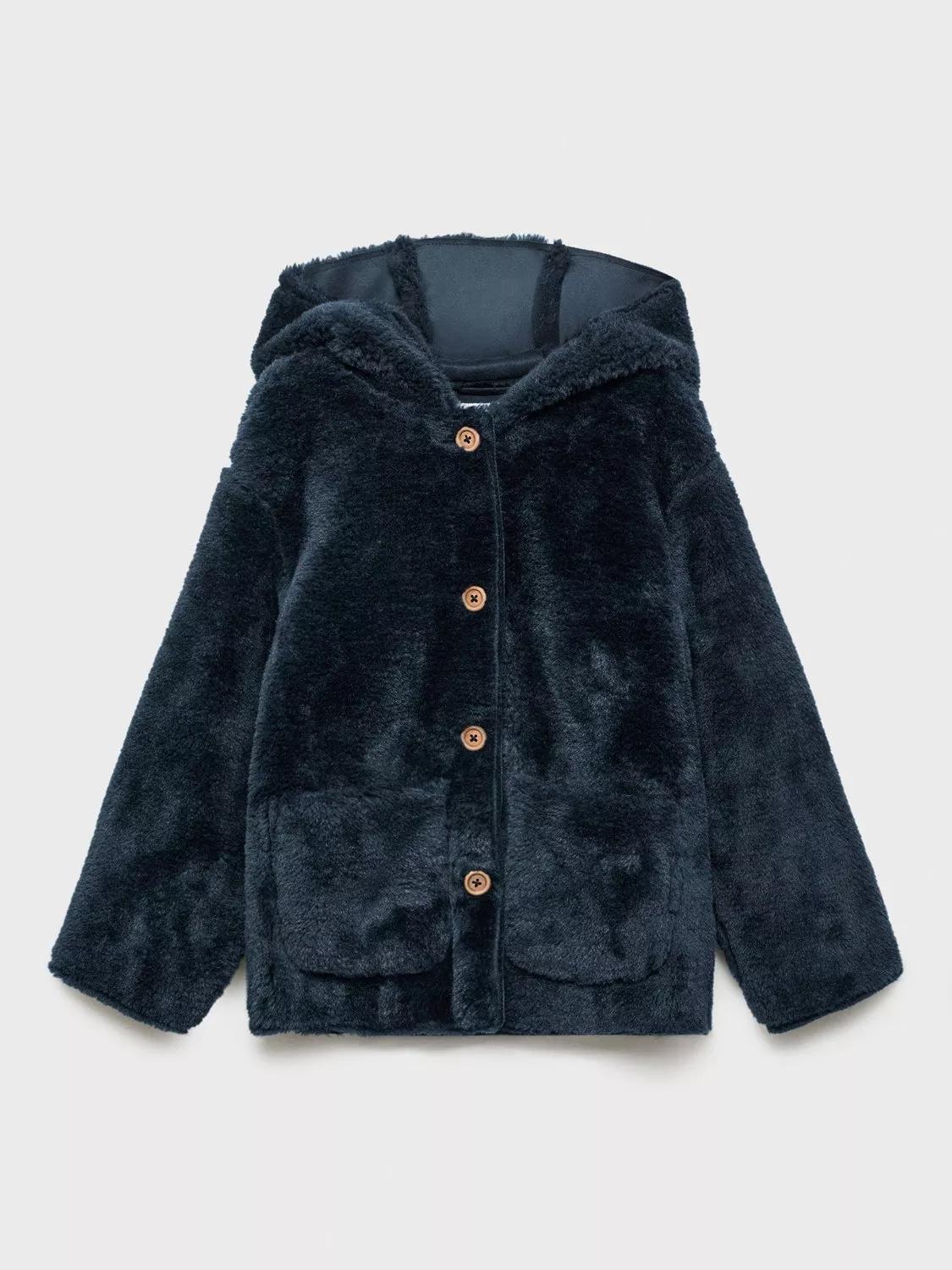 MANGO Stefy Fur Effect Coat in Medium Blue | endource