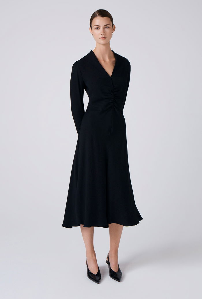 GHOST Cecelia Crepe V Neck Midi Dress | endource