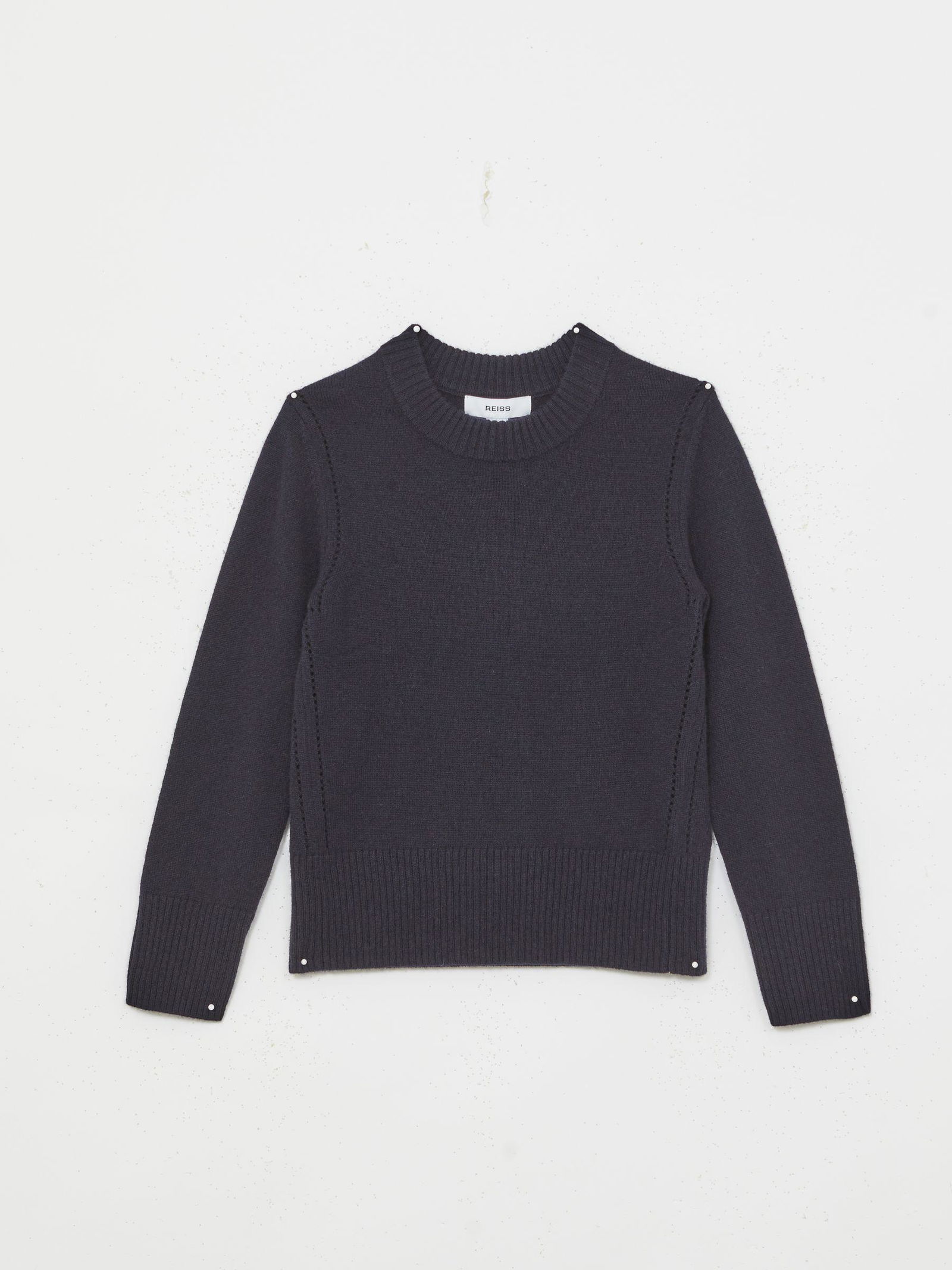 REISS Wool-Blend Open-Stitch Jumper in Navy | endource