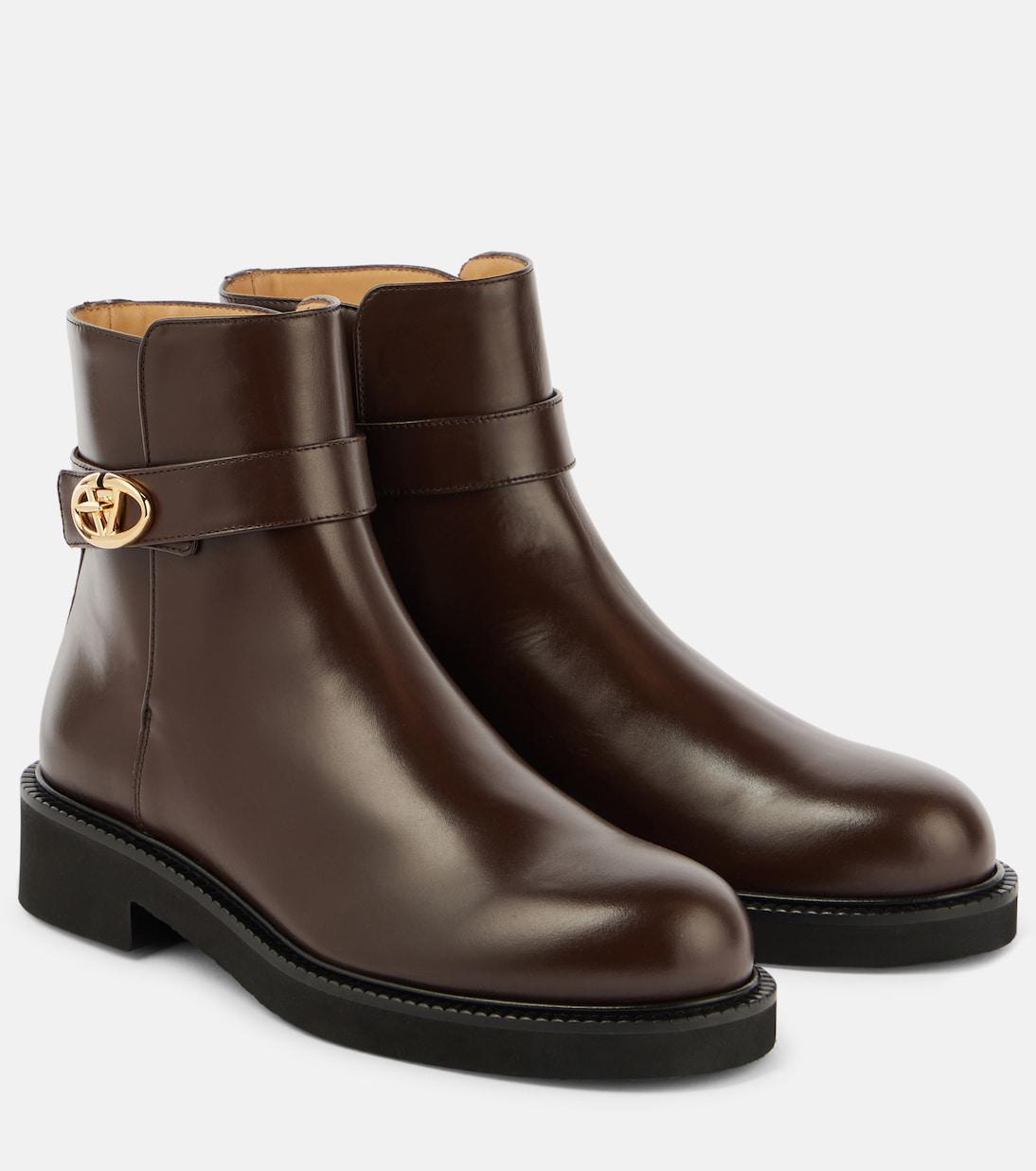 VALENTINO GARAVANI V Logo Locker 40 Leather Ankle Boots in Brown | endource
