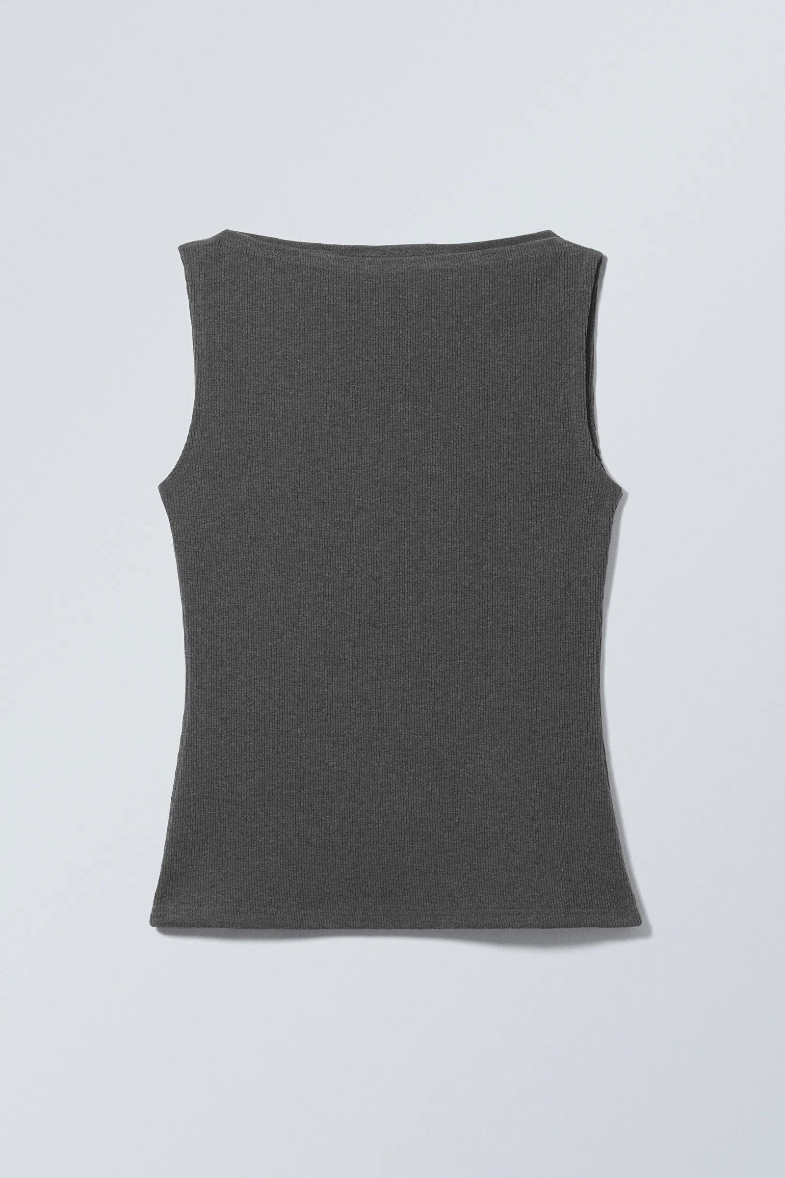 WEEKDAY Annie Rib Boatneck Top in Dark Grey Melange | Endource