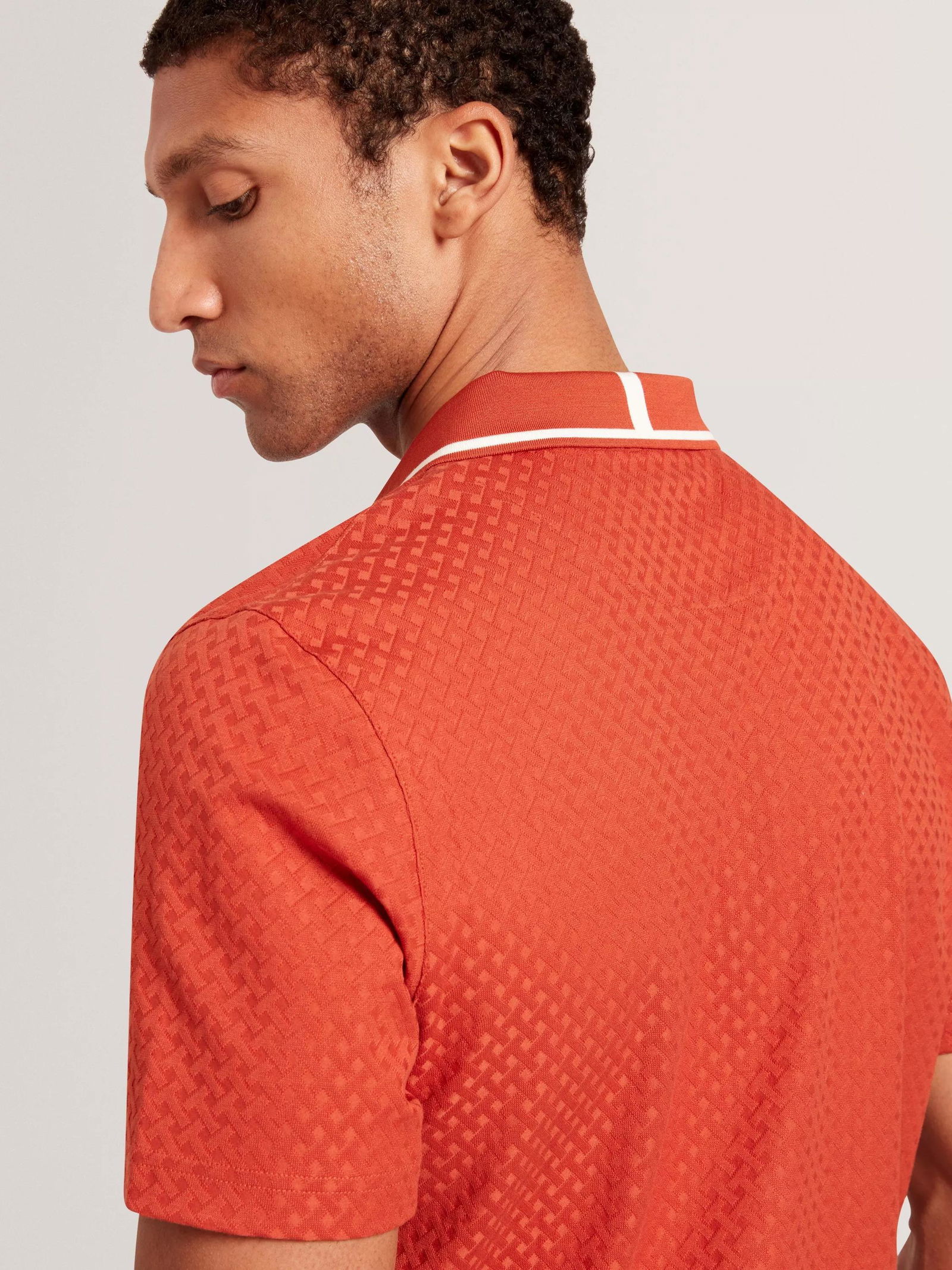 TED BAKER Cophen Zip Neck Textured Polo Shirt, Dark Orange | endource