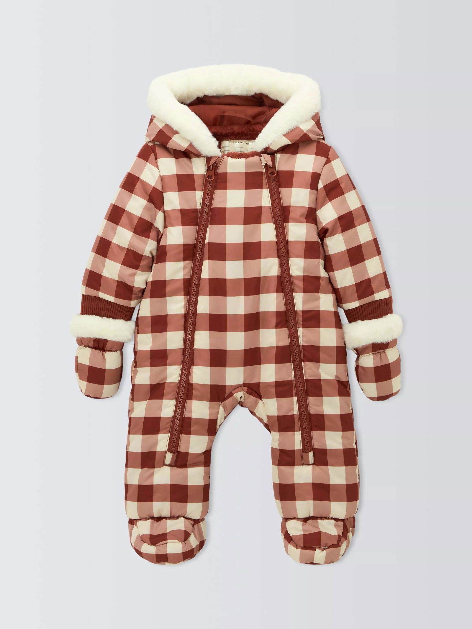 JOHN LEWIS Check Quilted Snowsuit in Burgundy | endource