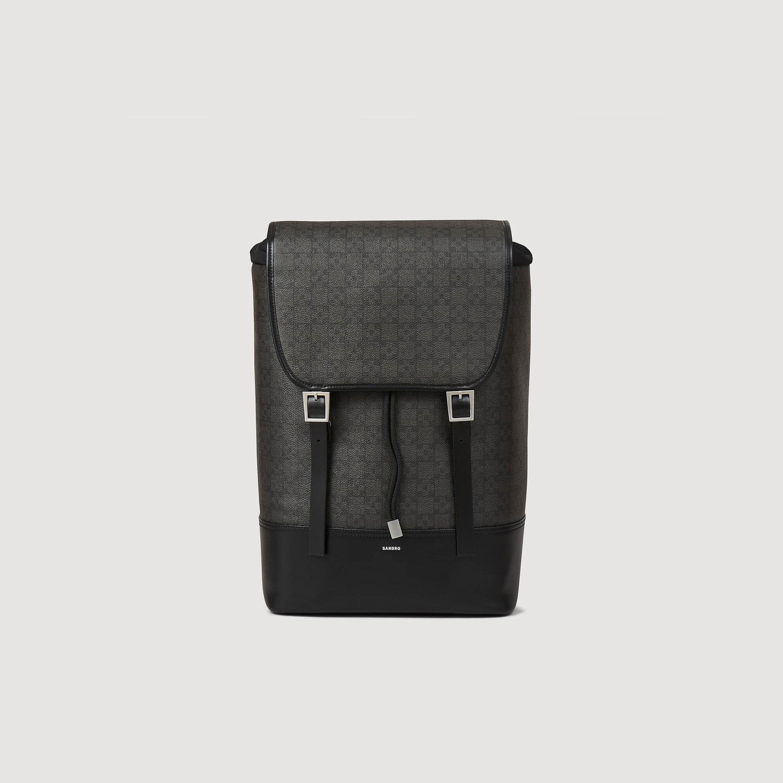 SANDRO Square Cross Coated Canvas Backpack in Black | endource