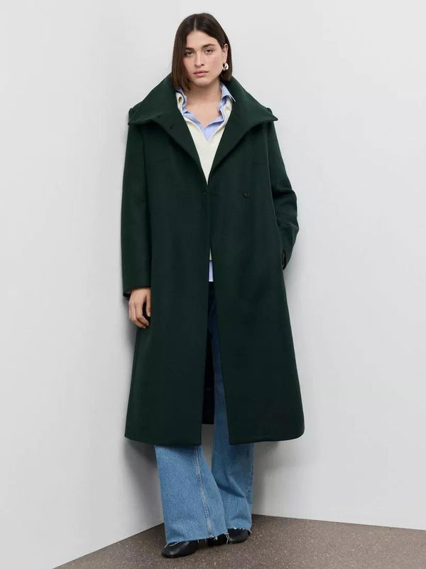 MANGO Sirenita Funnel Neck Wool Rich Coat, Green | endource