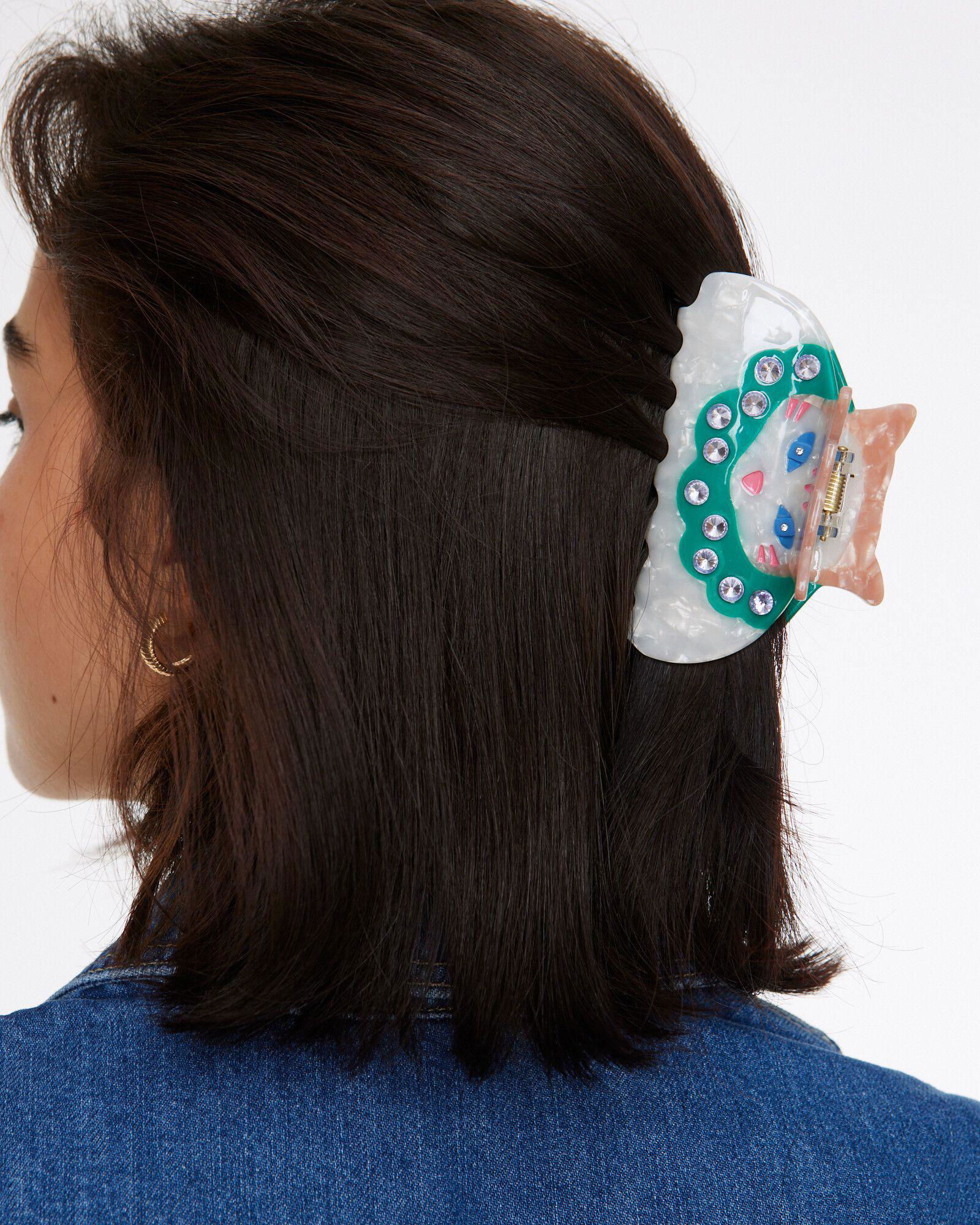 OLIVER BONAS Jinx Cat Gem Resin Hair Claw Clip in Multi/White | Endource