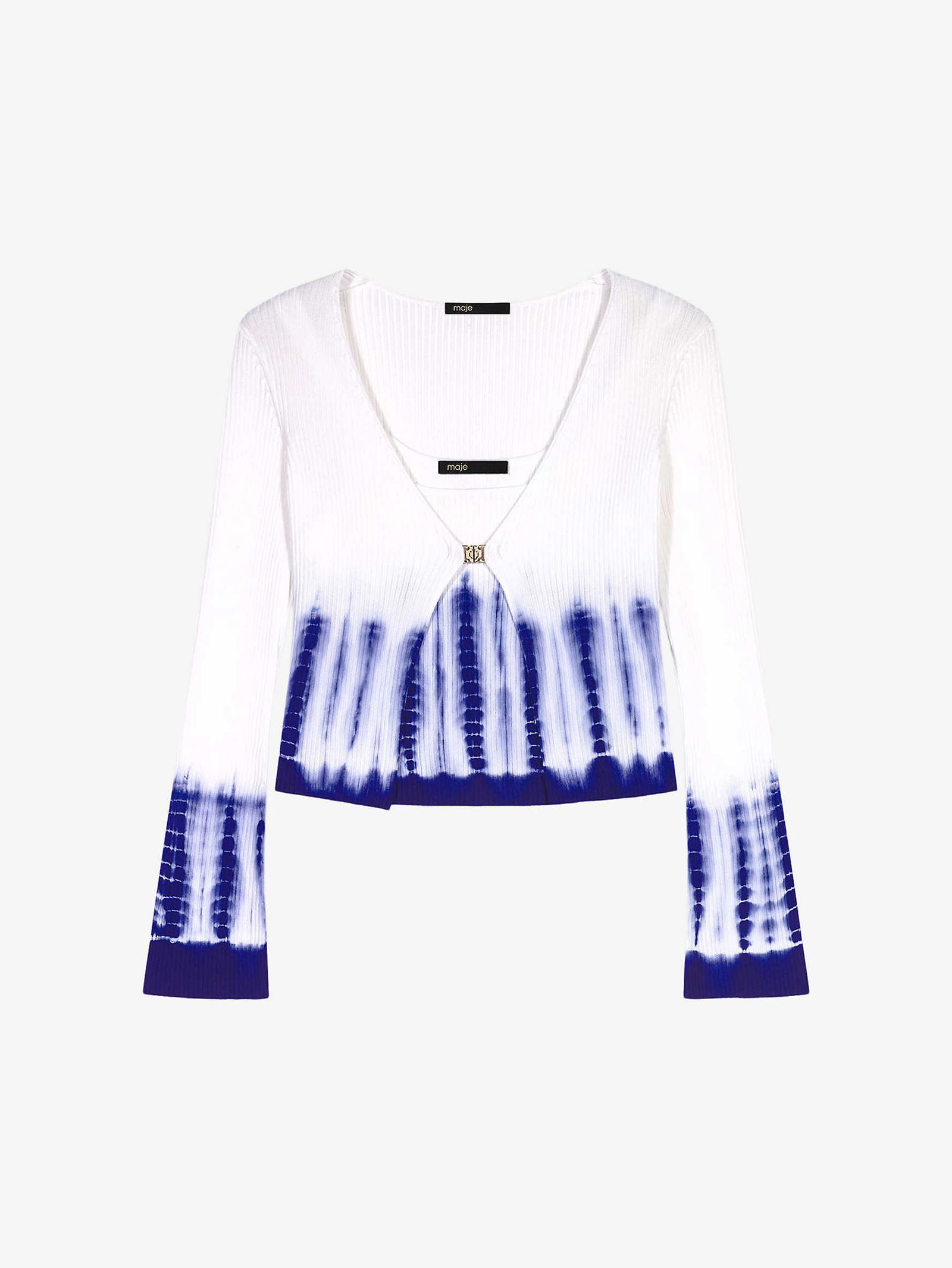MAJE Tie-Dye Top And Cardigan Ribbed-Knit Two-Piece Set in BLANC | endource