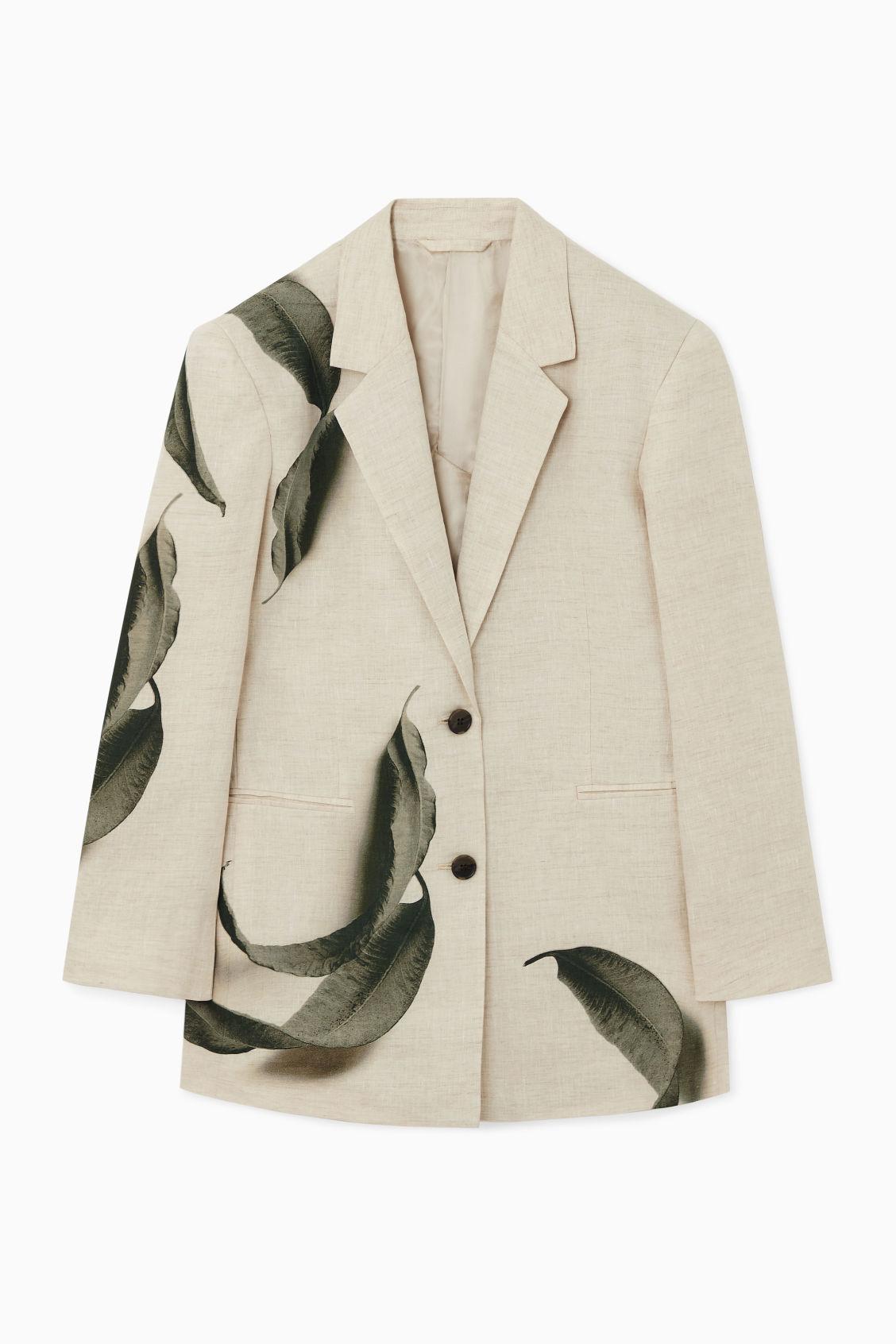 COS Leaf-Print Linen Blazer in BEIGE / LEAF PRINT | Endource