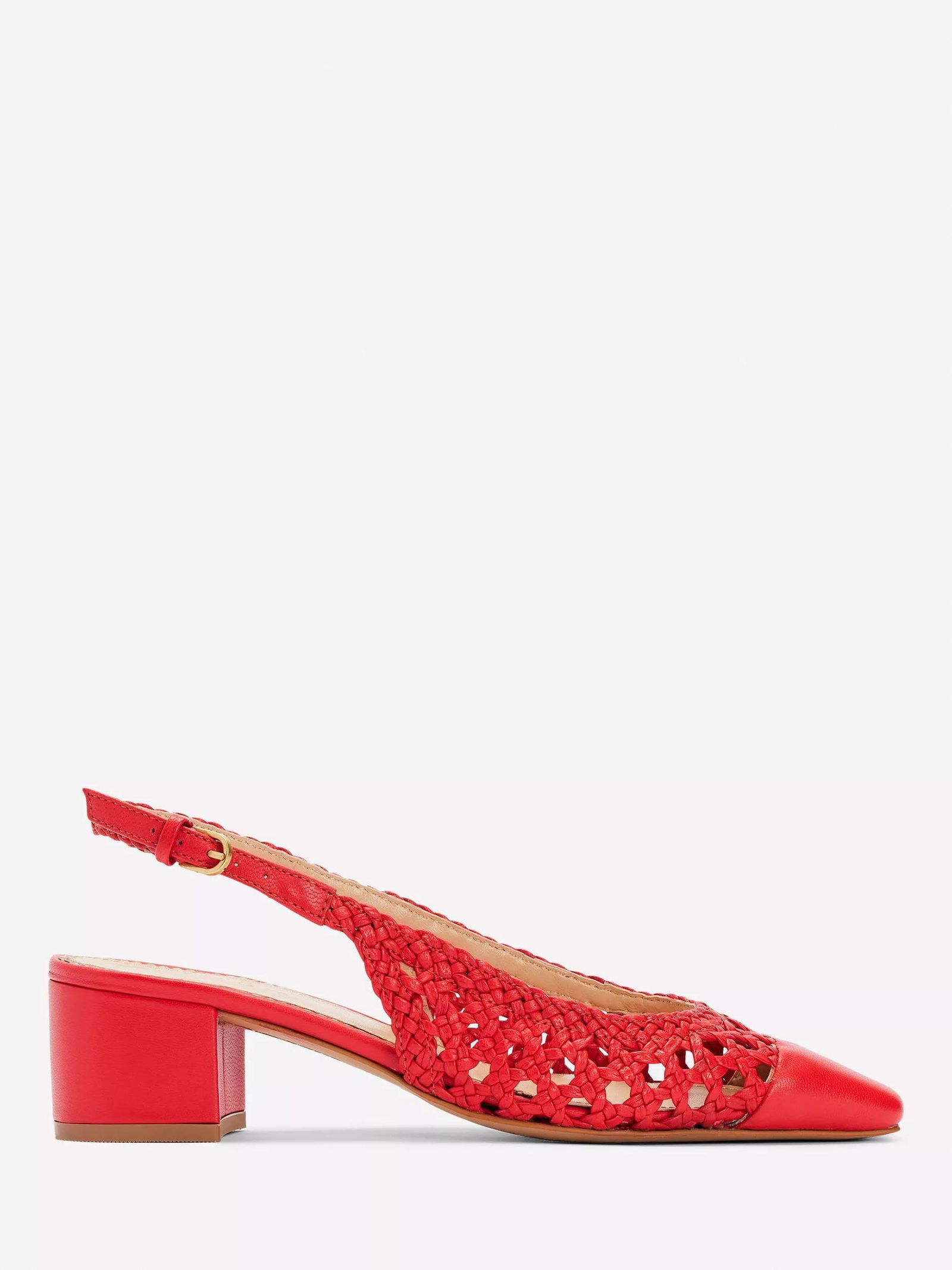 BODEN Woven Leather Block Heel Slingback Court Shoes in Post Box Red ...