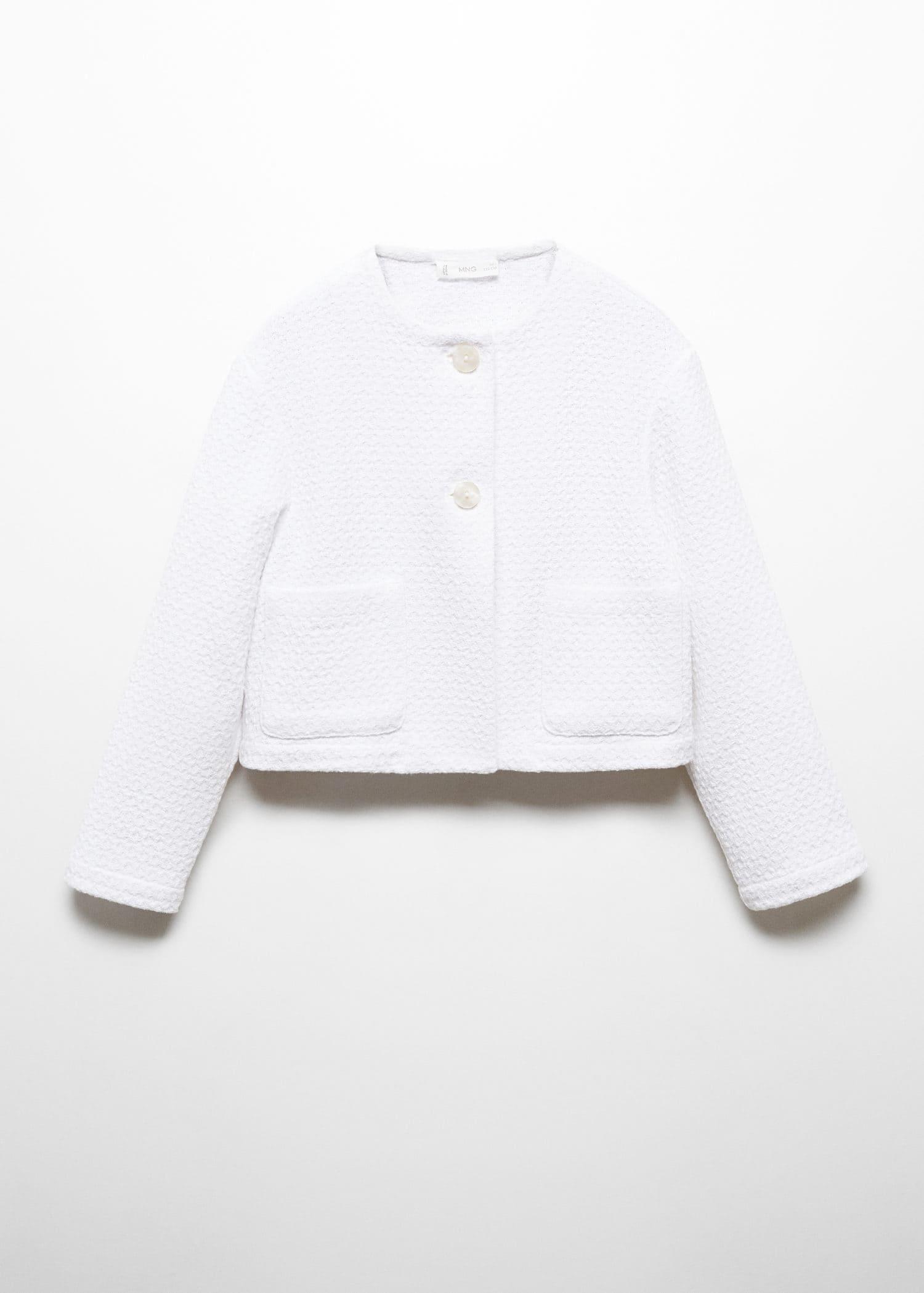 Mango Pocket Tweed Jacket In White Endource