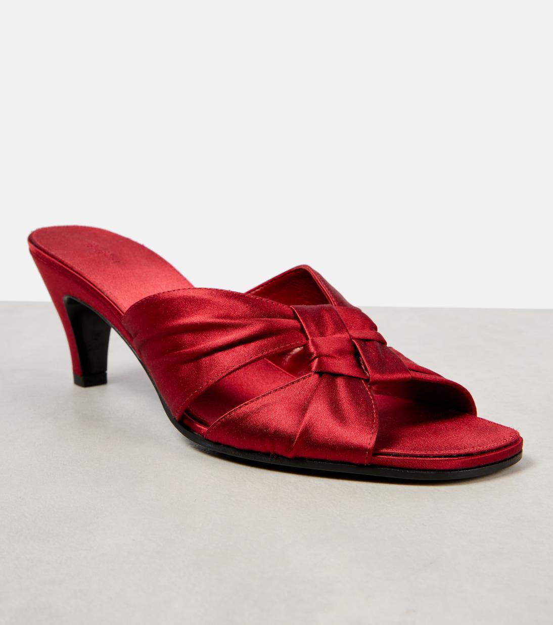 THE ROW Soft Knot 65 Satin Mules in Red | Endource