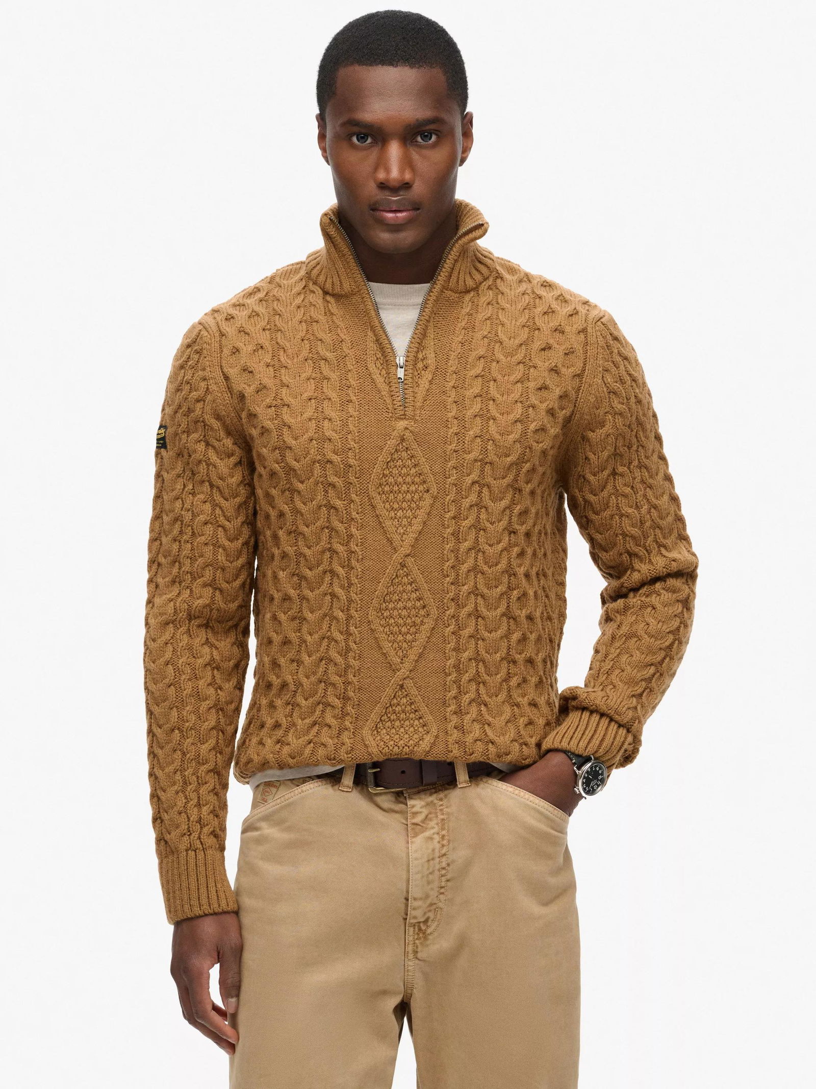 SUPERDRY Vintage Jacob Cable Knit Half Zip Jumper | endource