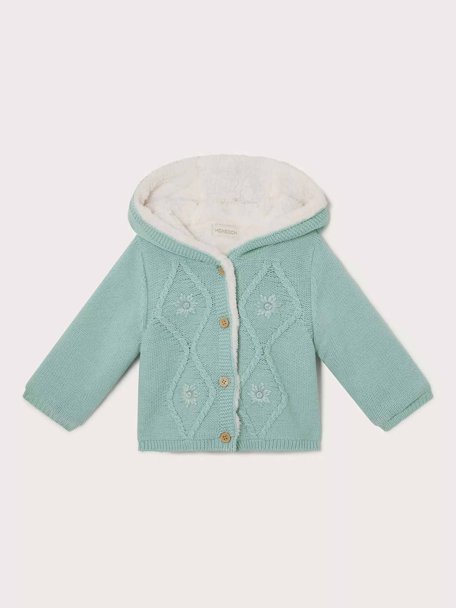 Monsoon Baby Borg Embroidered Hooded Cardigan | endource