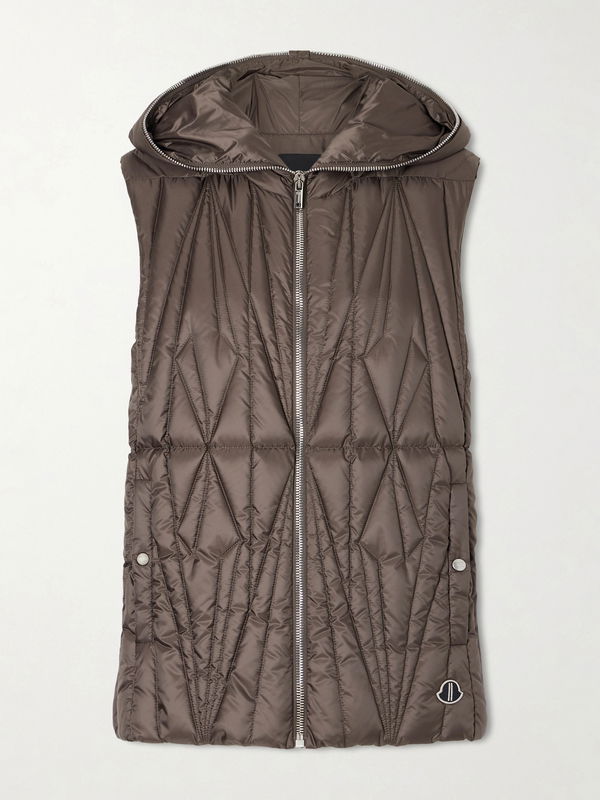 RICK OWENS Moncler Hooded Appliquéd Quilted Shell Down Gilet | endource