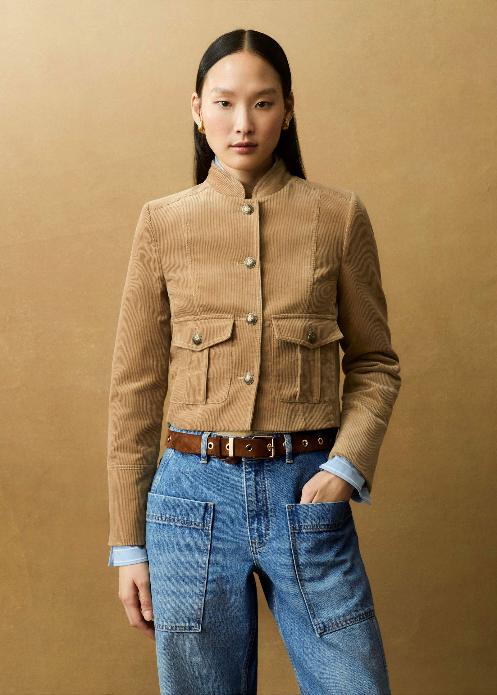 ME+EM Cord Military Crop Jacket Pale Tan | endource