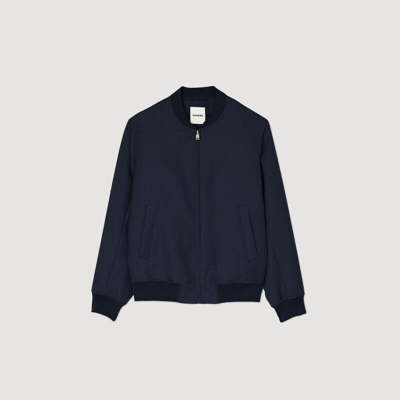 SANDRO Zip-Up Varsity Jacket in Navy Blue | endource