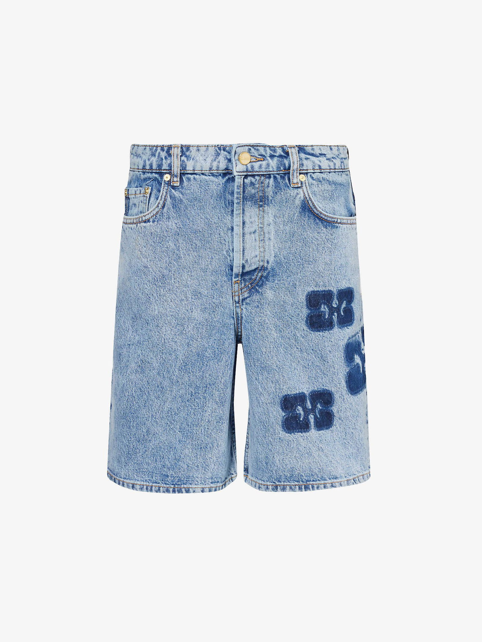 GANNI Wide-Leg High-Rise Organic-Denim Shorts in Mid Blue Stone | Endource