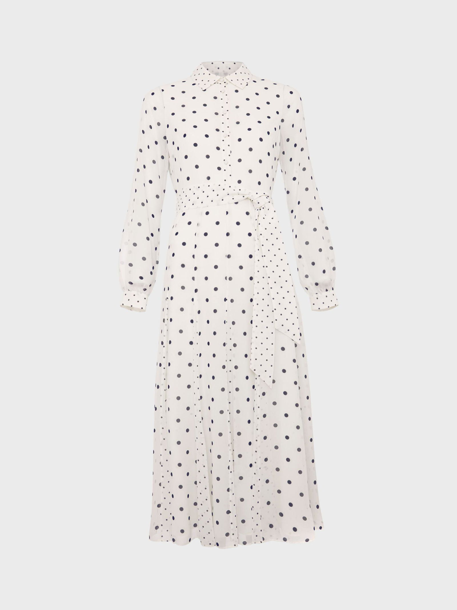HOBBS Lucilla Polka Dot Midi Shirt Dress in Ivory/Navy | Endource