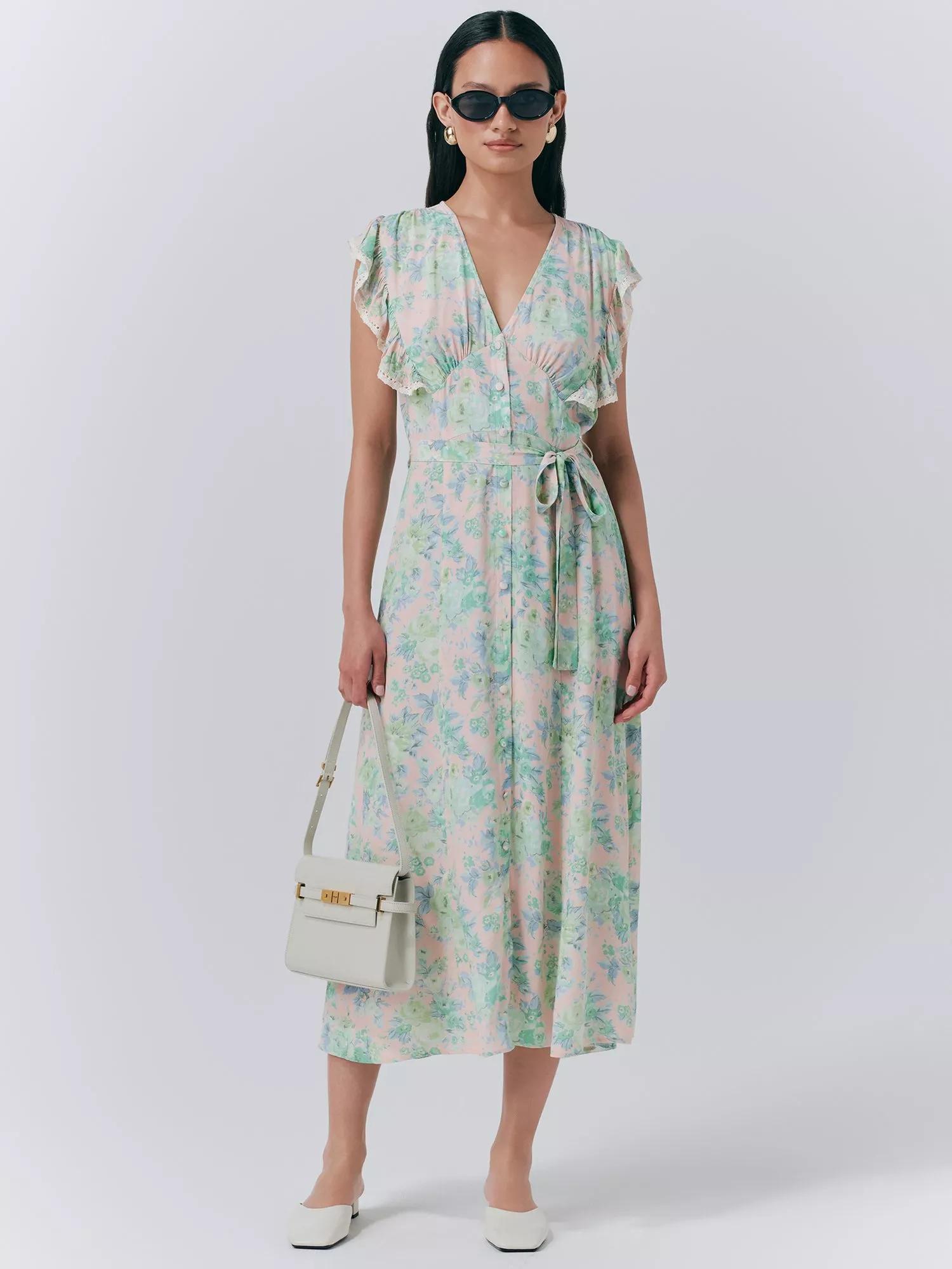 GHOST Lucia Floral Ruffle Sleeve Dress | endource