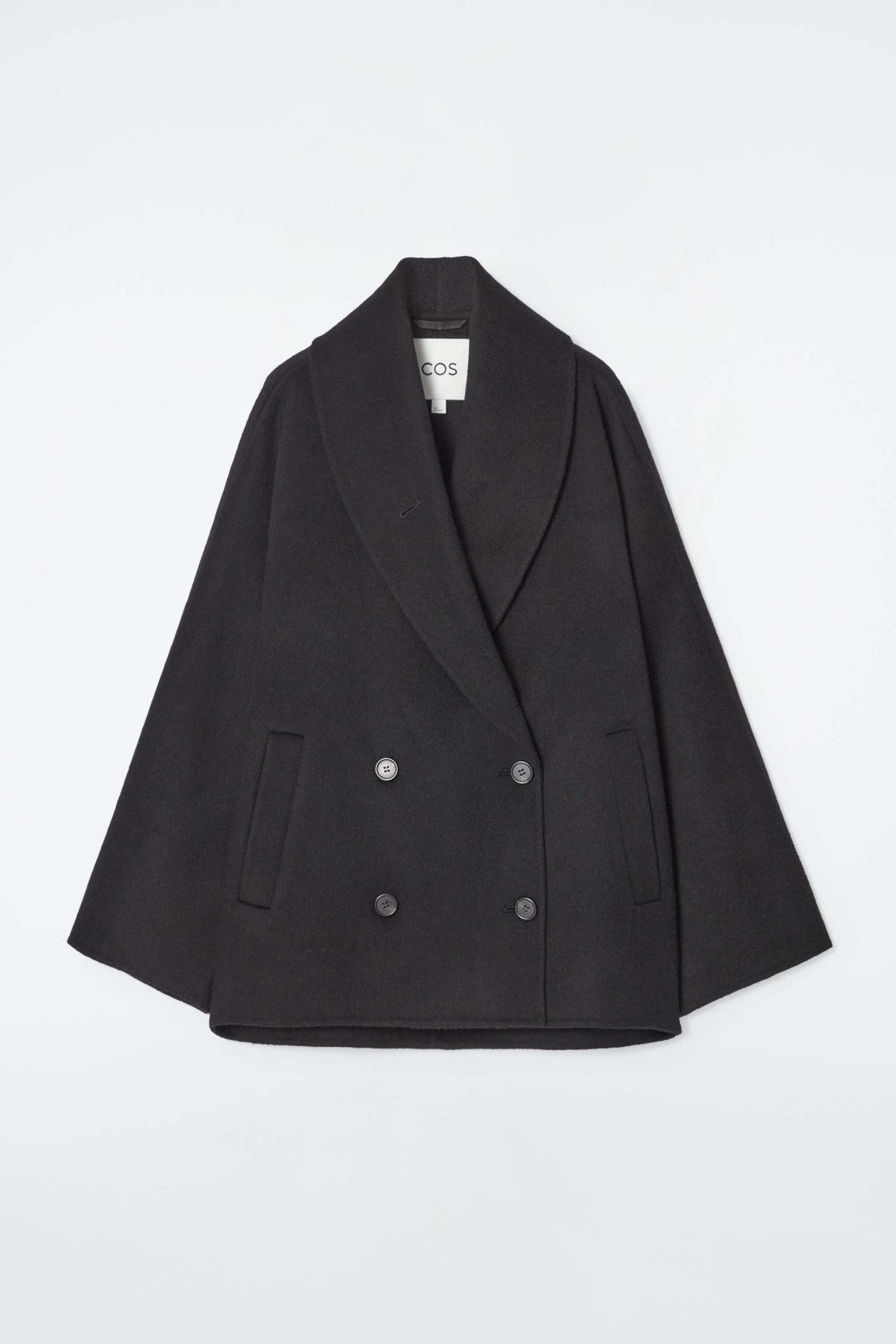 COS Double-Faced Wool Pea Coat in BLACK | endource