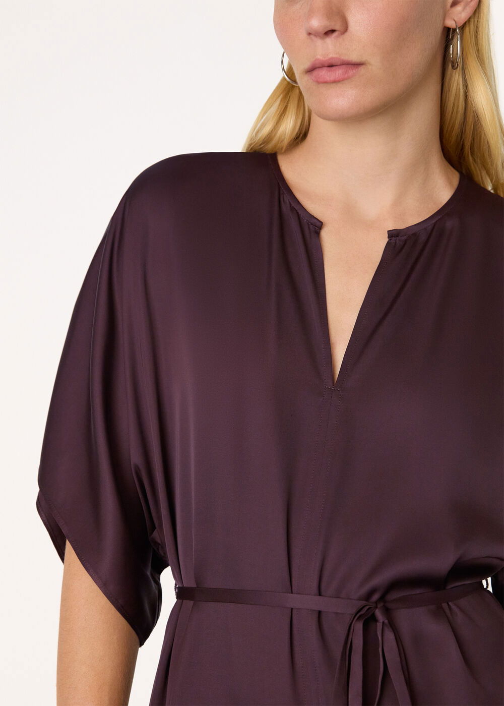 WHISTLES Burgundy Satin Short Sleeve Jumpsuit | endource