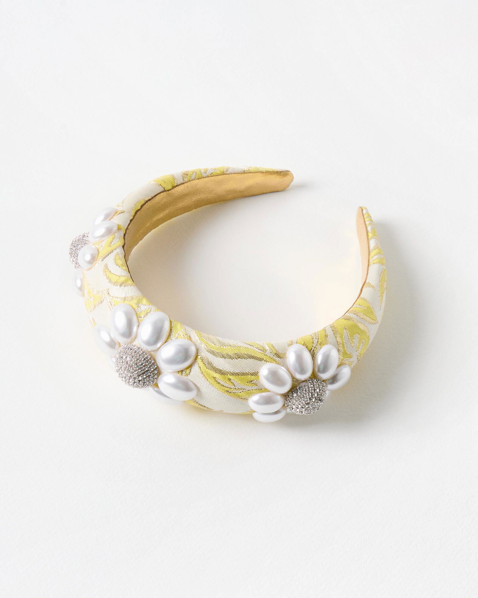 OLIVER BONAS Justine Faux Pearl & Gem Floral Statement Headband | endource