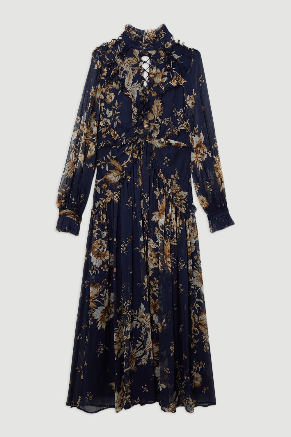 KAREN MILLEN Karen Millen x Lydia Millen - Petite Floral Ruffle Chiffon ...