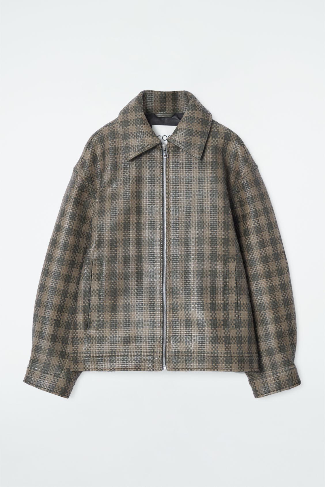 COS Checked Woven Leather Jacket in KHAKI / CHECKED | endource
