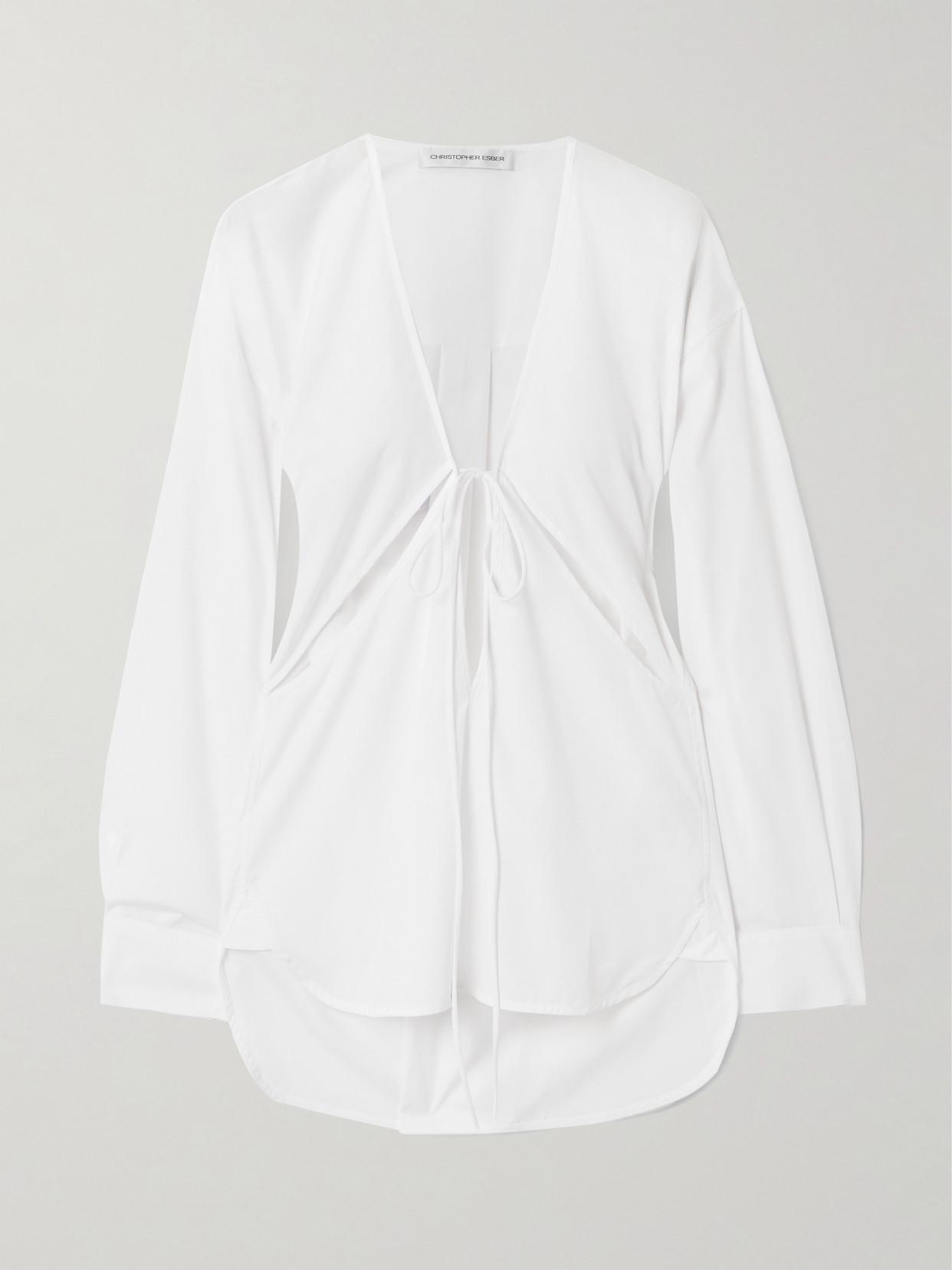 CHRISTOPHER ESBER Triqueta Tie-Detailed Cutout Cotton-Poplin Blouse ...