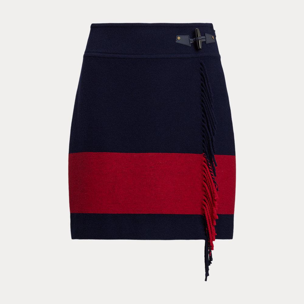 LAUREN RALPH LAUREN Two-Tone Fringe-Trim Miniskirt in Blue | endource